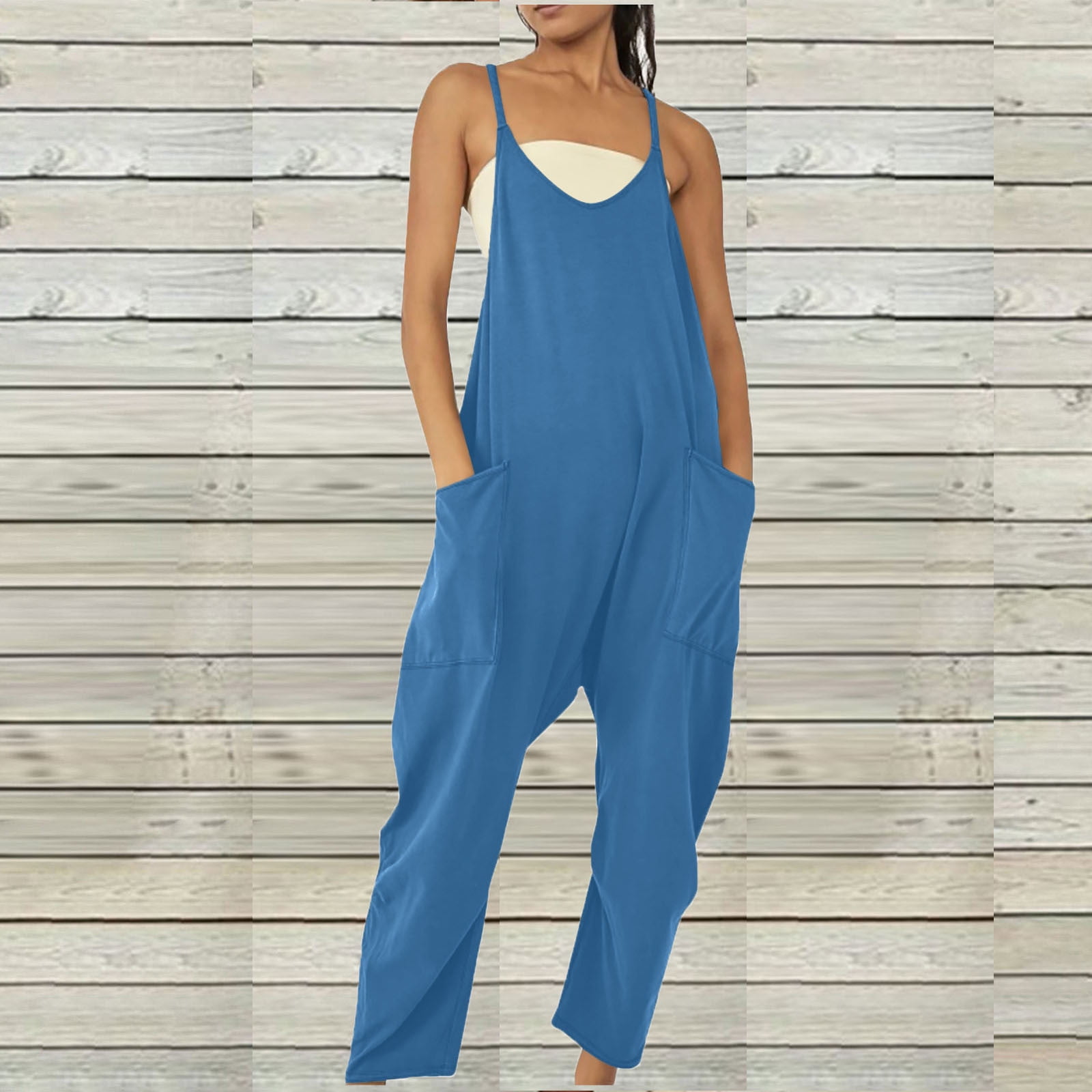 pstuiky Jumpsuits for Women, Womens Jumpsuit Solid Color V Neck ...