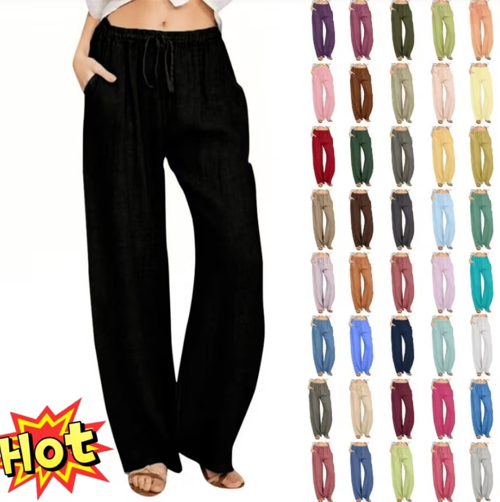 pstuiky Linen Pants Women, Summer Solid Color Casual Cotton Linen ...