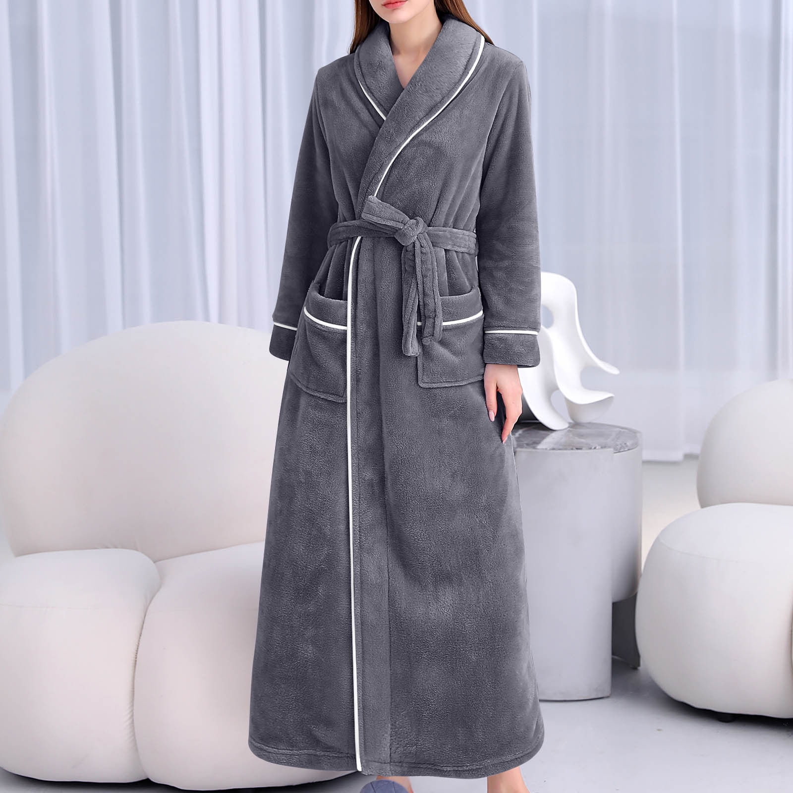 pstuiky Long Robe, Women Flannel Gown and Fleece Extra Thick Nightgown Pajamas Bathrobe Plus ...