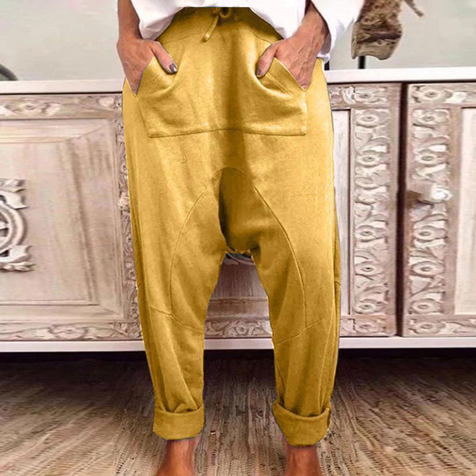 pstuiky Long Trousers for Women, Women Print Mid Waist Slim Fit ...