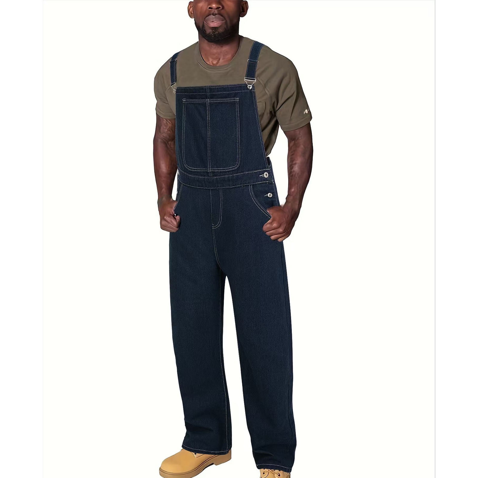 pstuiky Men Overalls, Solid Color Denim Straight Type Streetwear ...