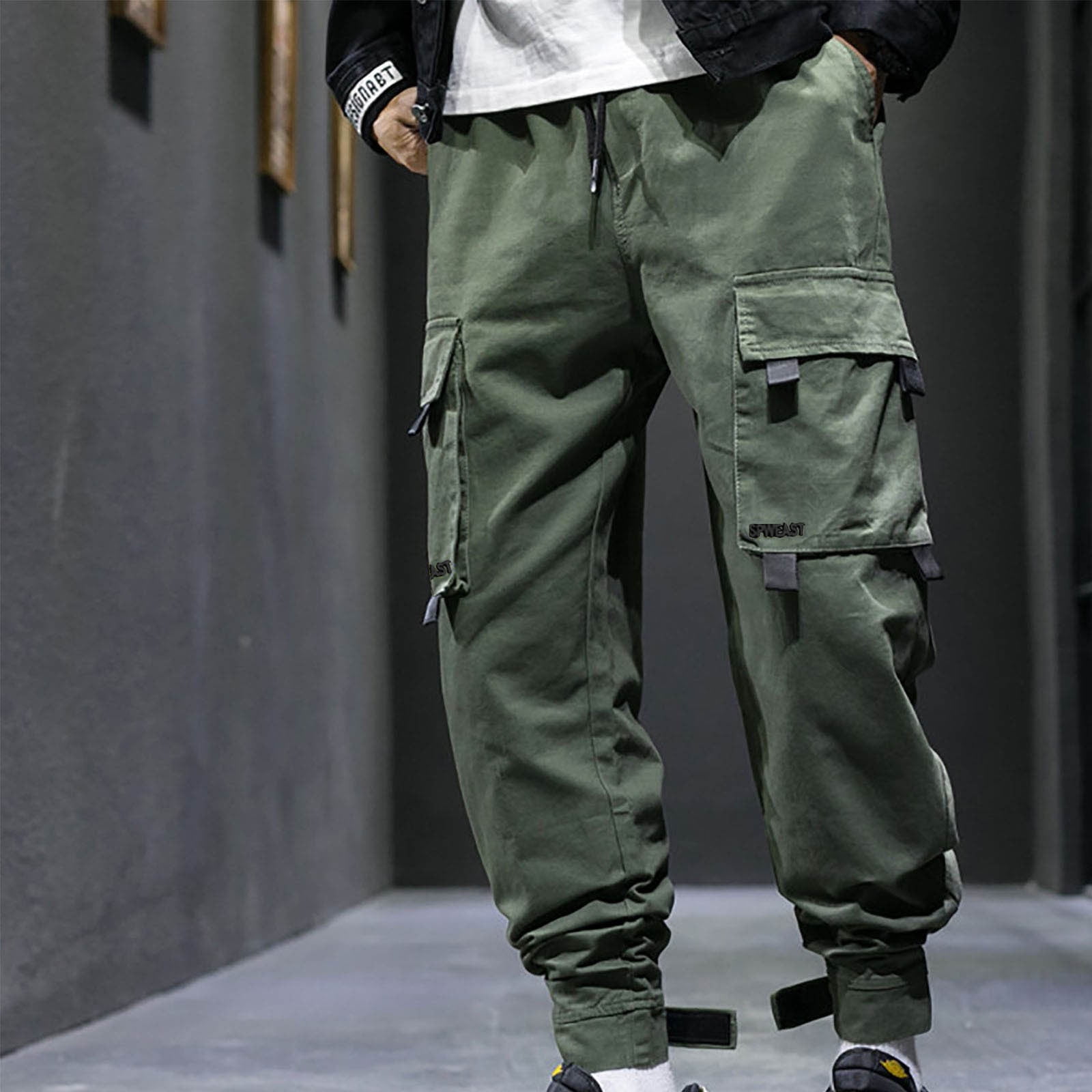 pstuiky Men'S Cargo Pants, Solid Color Straight Type Casual Loose ...