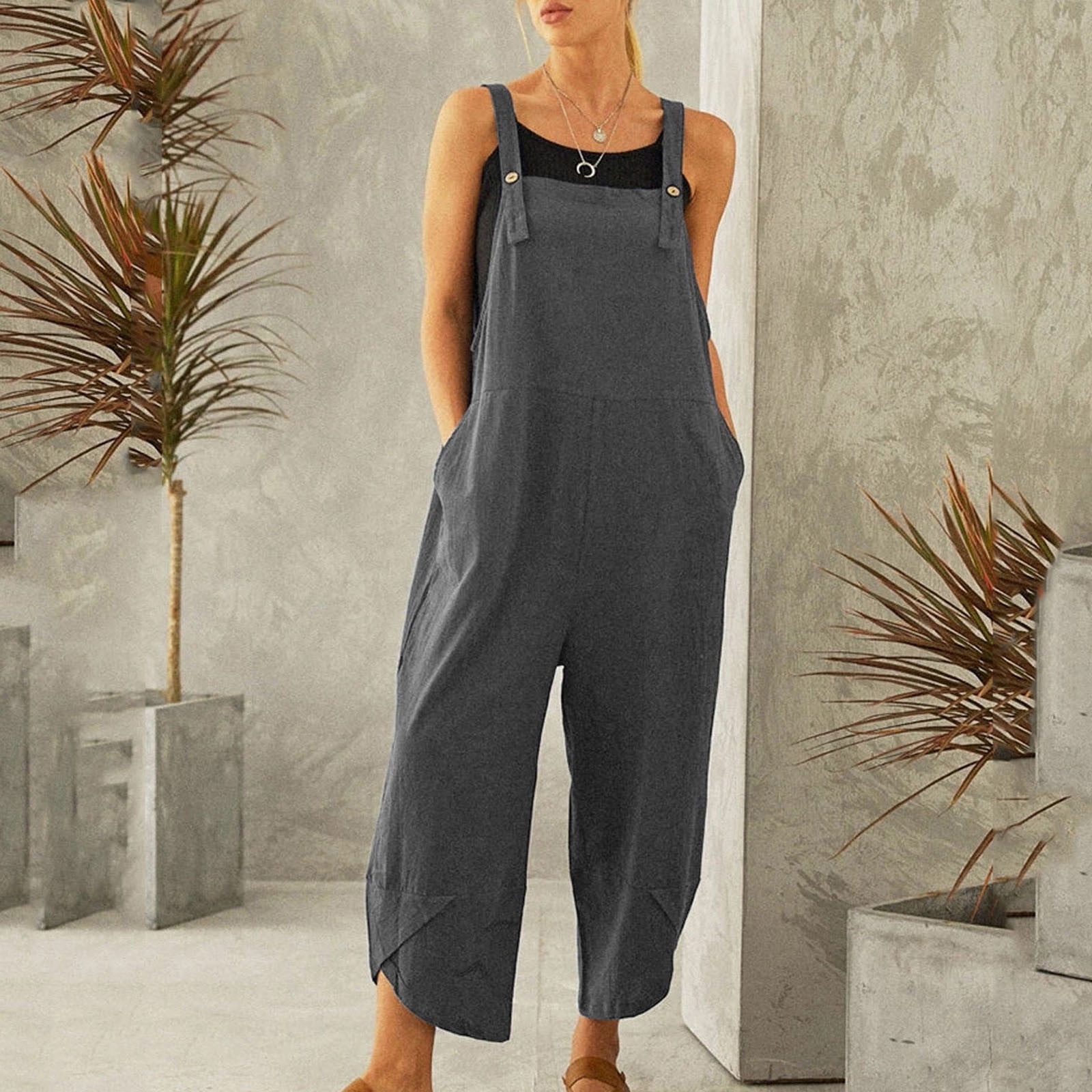 pstuiky Overalls for Women, Women Solid Color Wide Leg Long Pants With ...