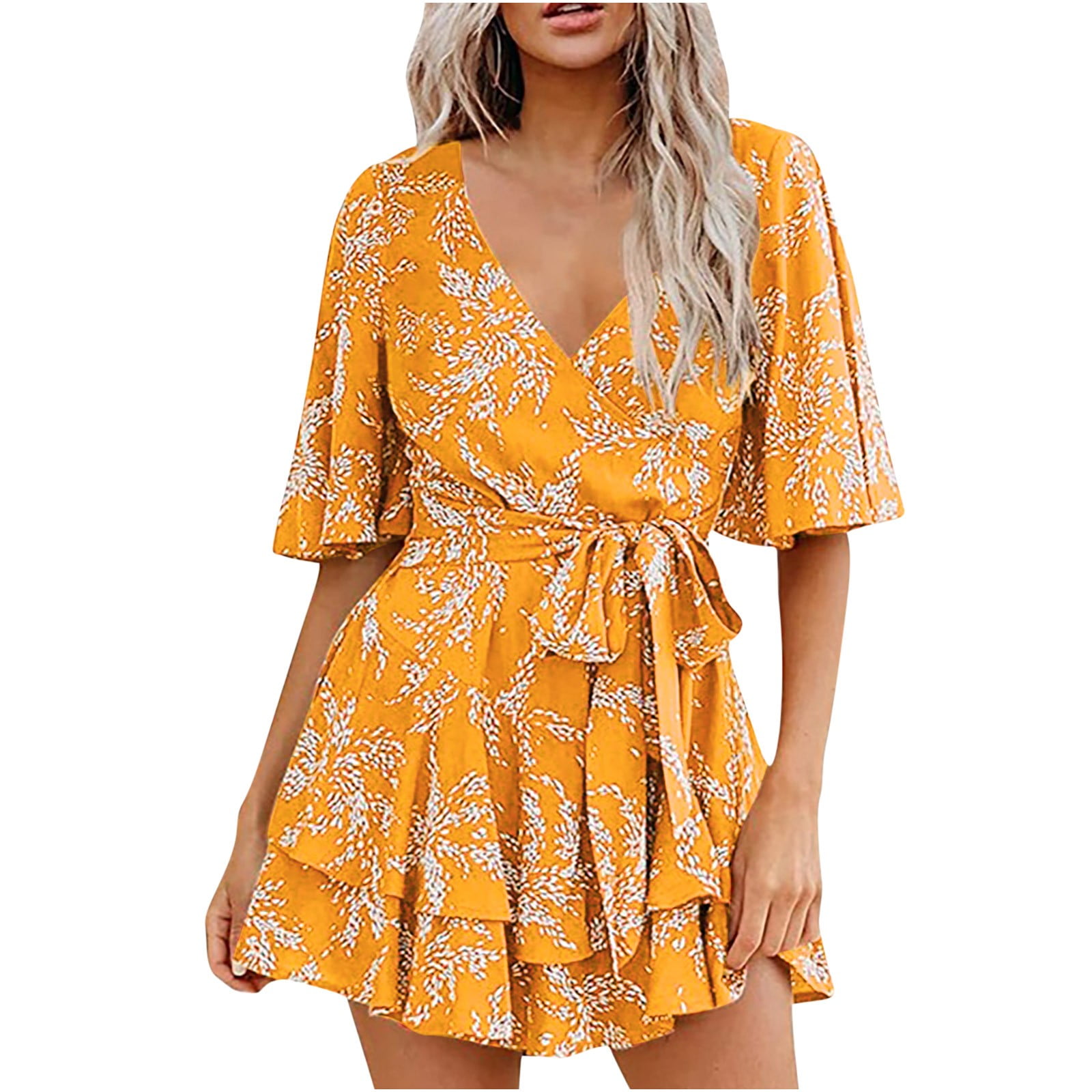 pstuiky Summer Dresses for Women 2025, Flower Print T Shirt Dresses for ...