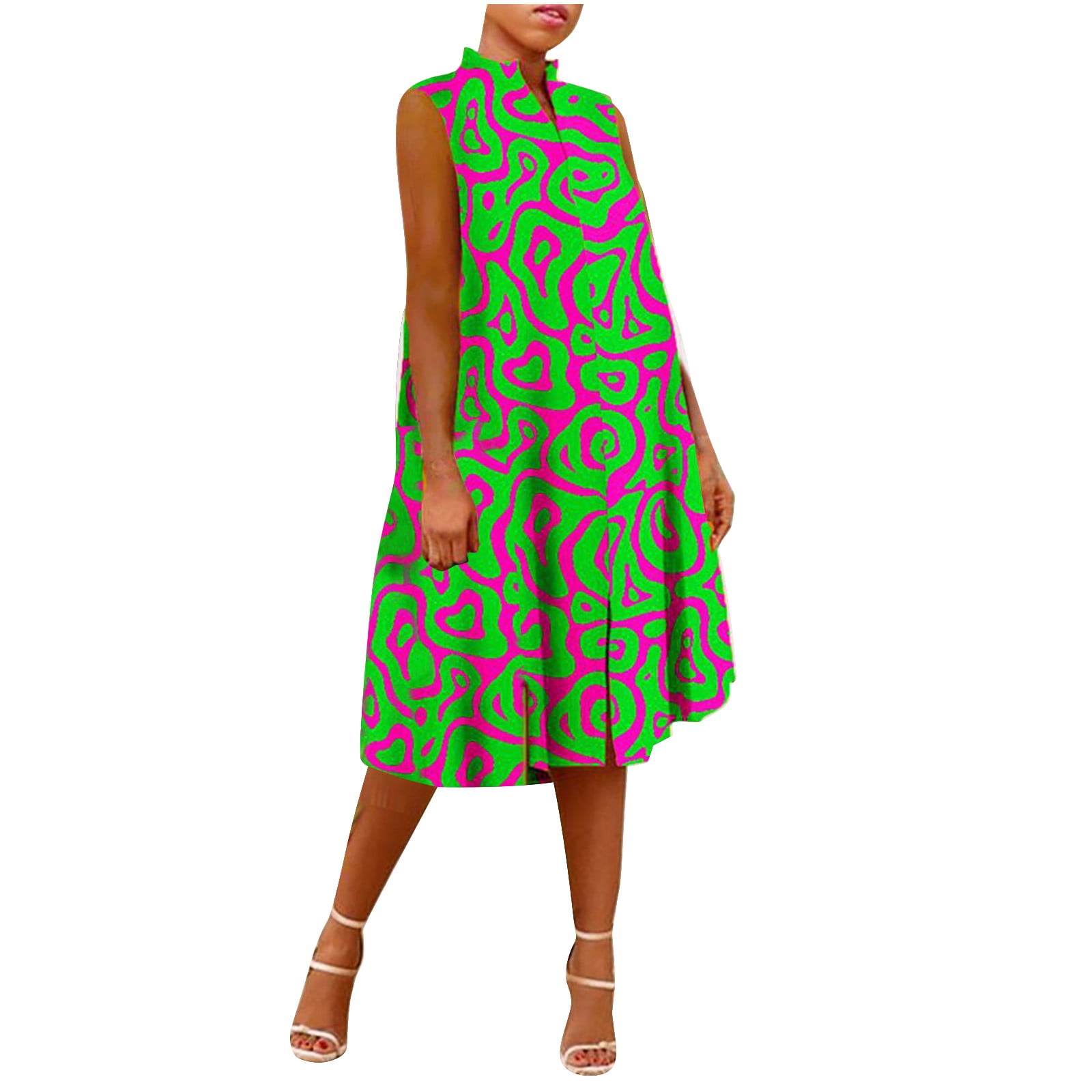 pstuiky Summer Dresses for Women , Women's Sleeveless Lapel Dress Solid ...