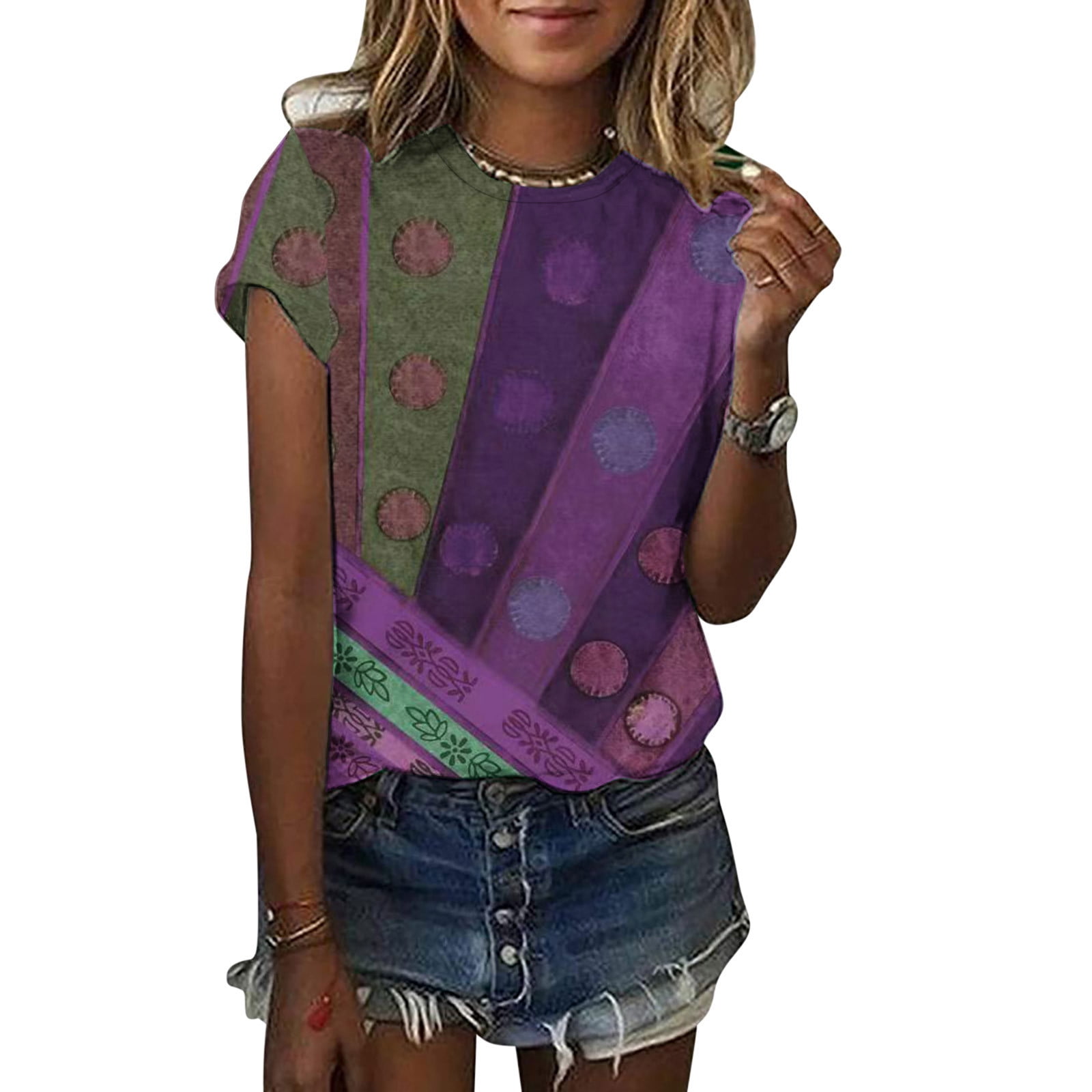 pstuiky Summer Tops, Women Fashion Casual Geometry Printed Short Sleeve ...