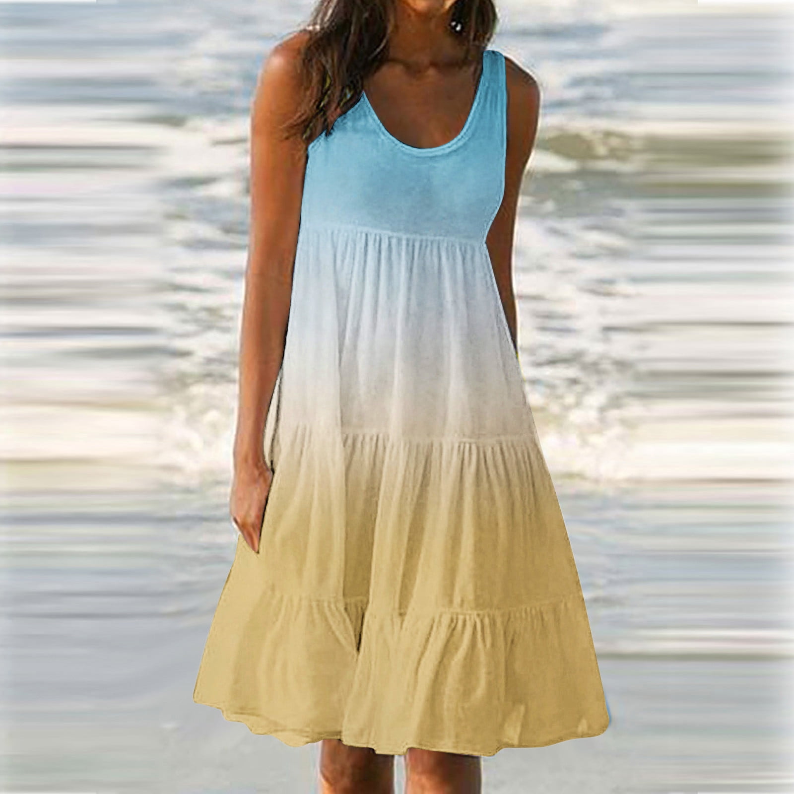 pstuiky Sun Dresses for Women 2024, Womens Summer Sleeveless Crewneck ...