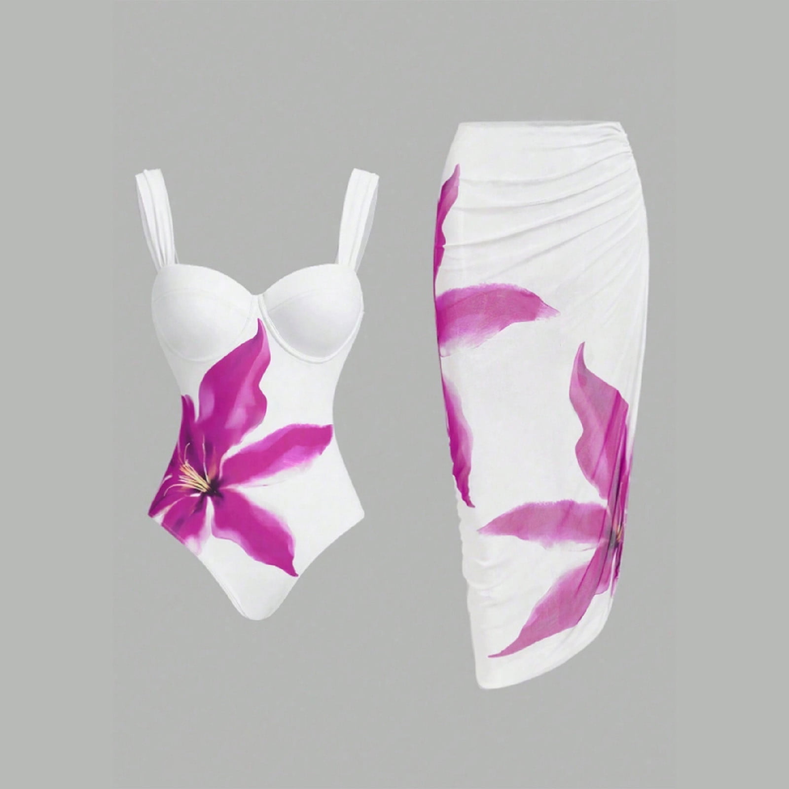 pstuiky Winen One Piece Swimsuit Witn Cover up, Women Flower Print ...