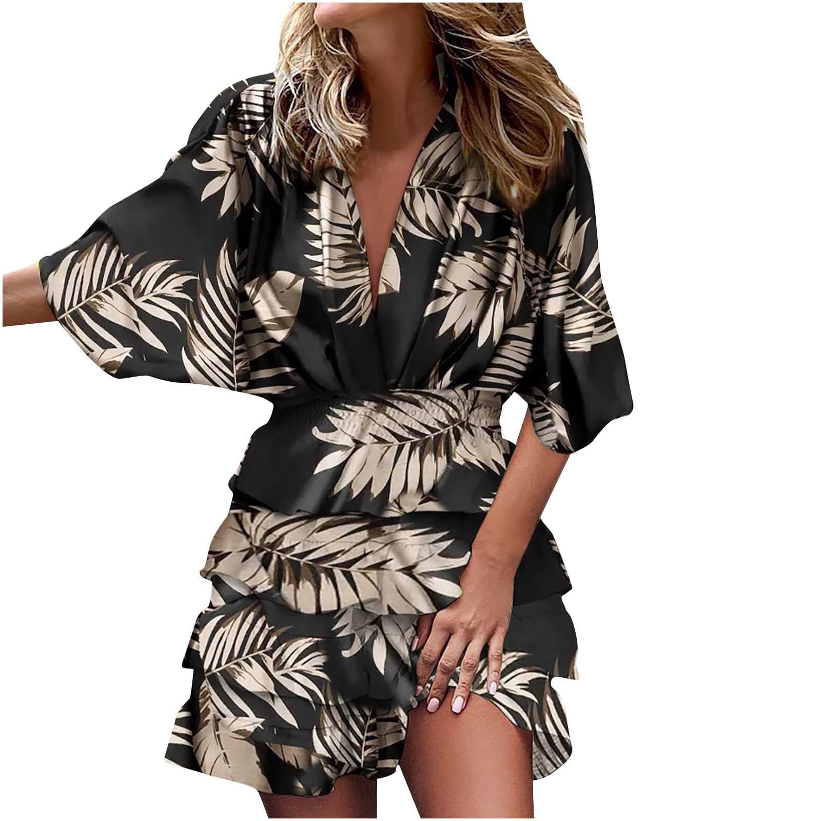 pstuiky Wedding Guest Dress, Womens Sexy Trumpet Half Sleeve Printed V ...