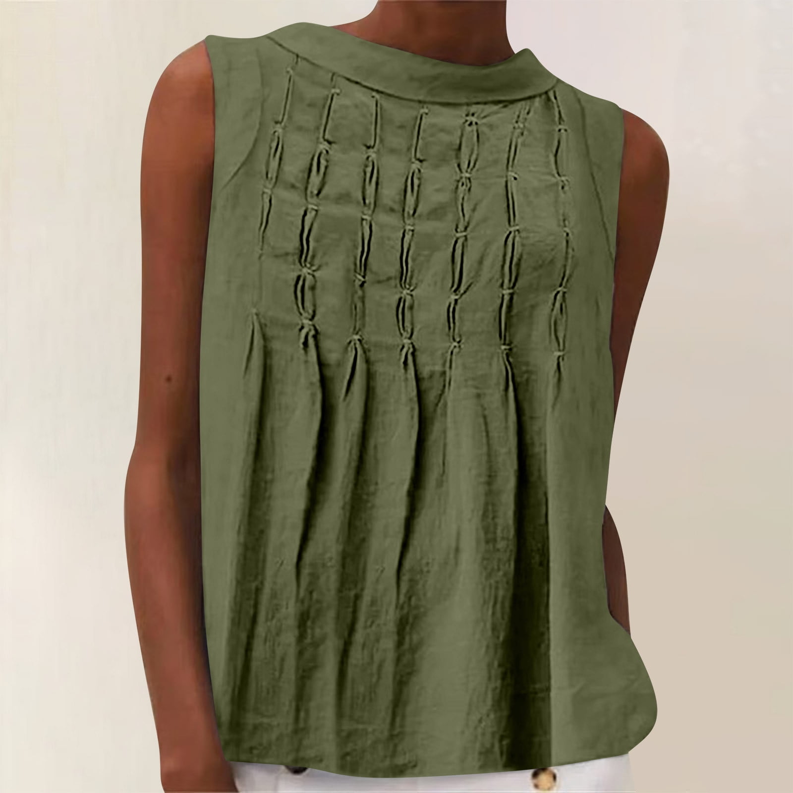 pstuiky Woman Tank Top, Women Loose Fit Cotton Linen Pleated T Shirt ...