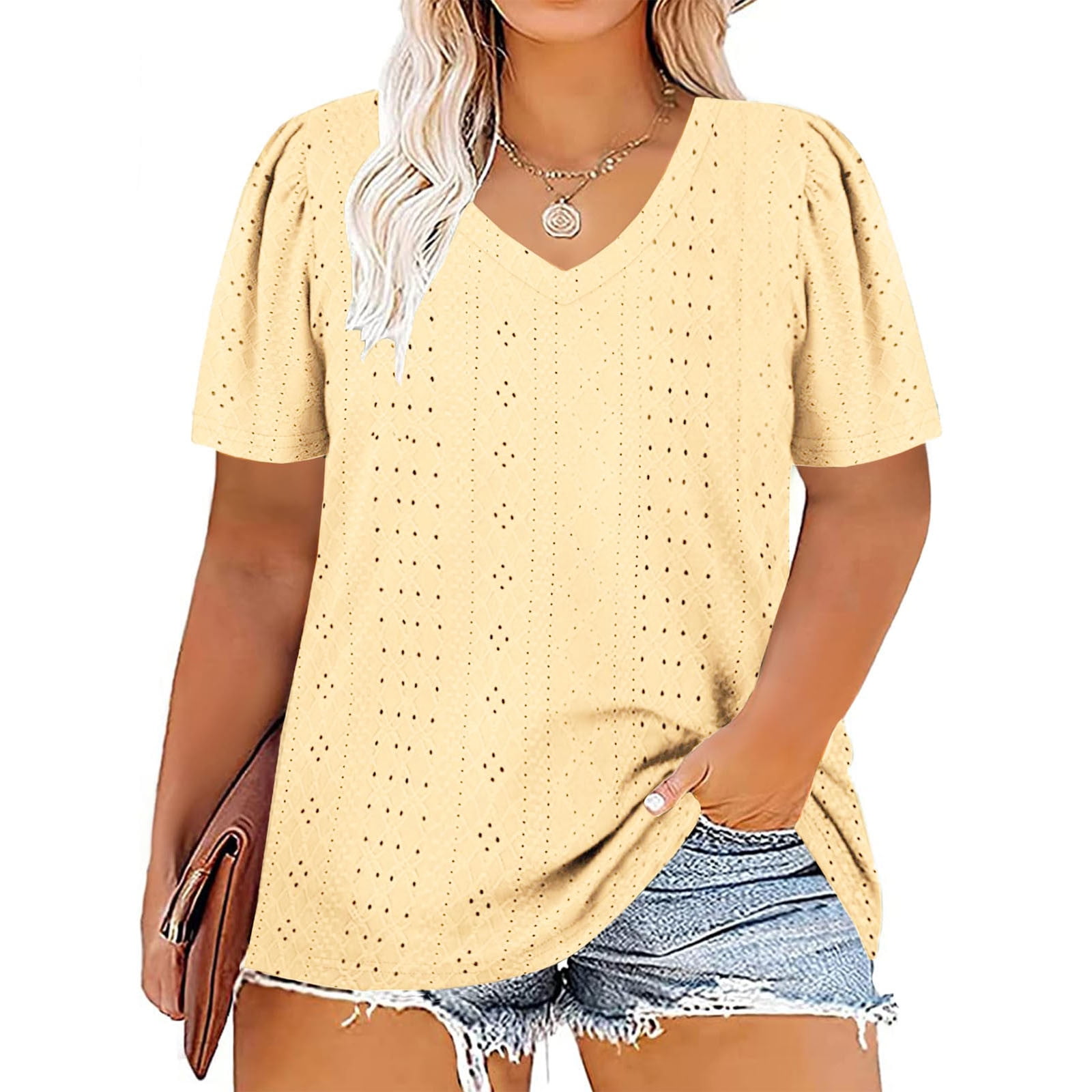pstuiky Workout Tops for Women, Women's Large Size V-neck Solid Color ...