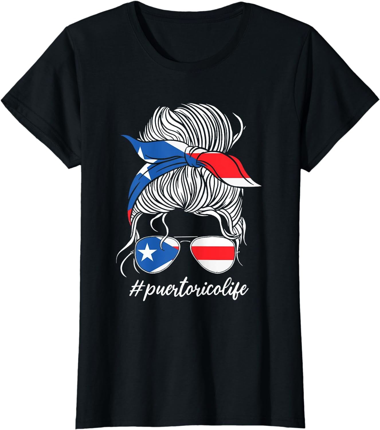 Puertoricolife Puerto Rican Mom Puerto Rico Girl Messy Bun T Shirt