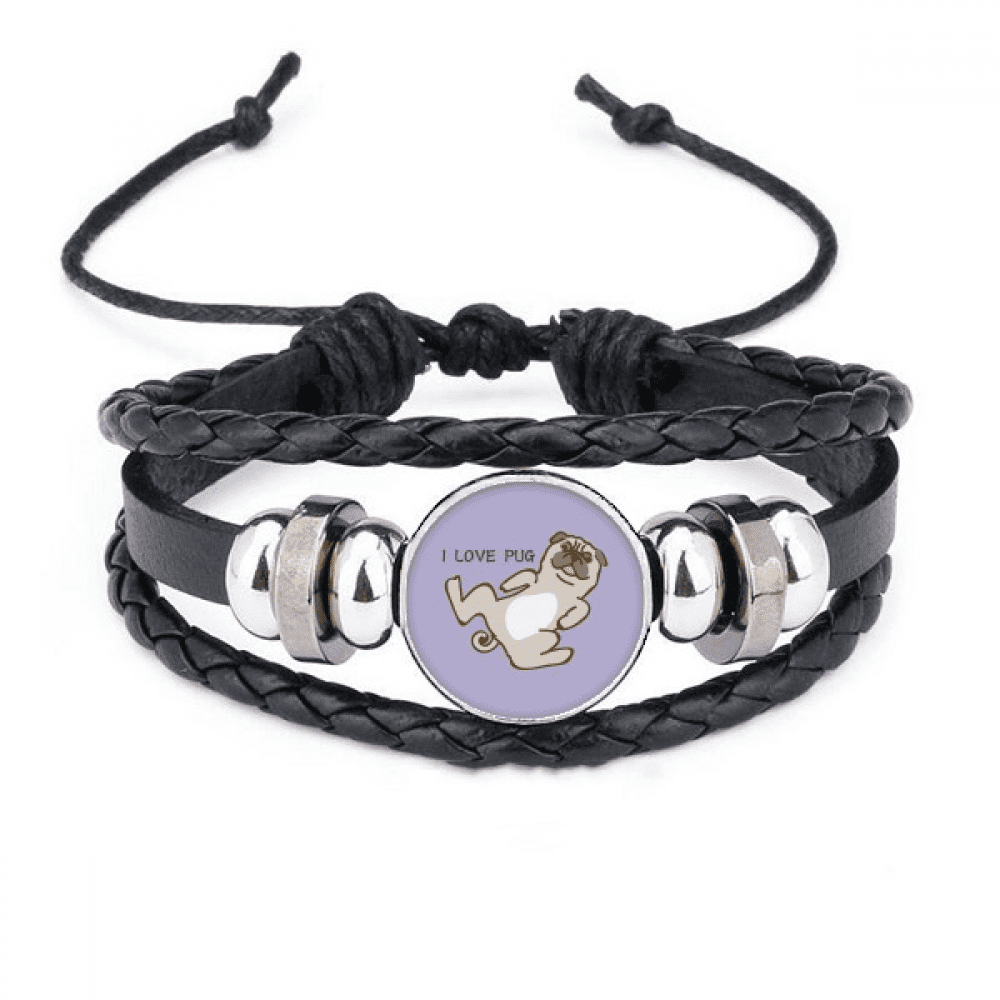 pug rest art deco fashion bracelet braided leather woven wristband ...