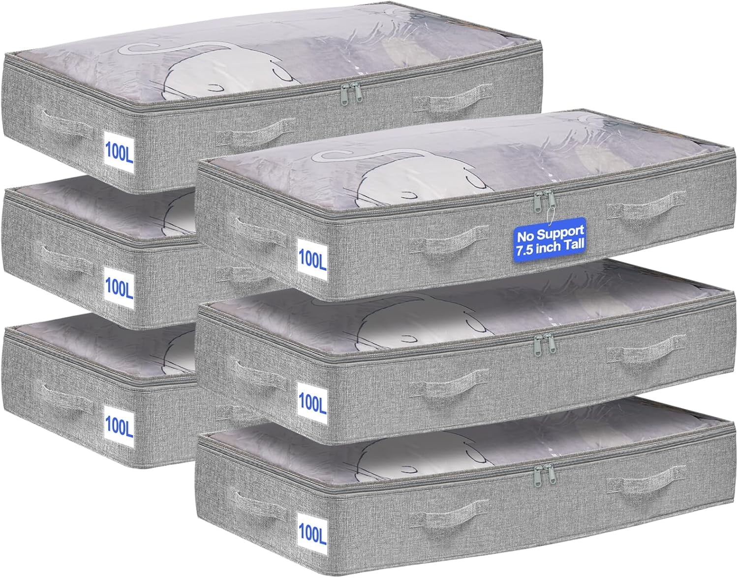 punemi 100L 6 Pack Under Bed Storage Containers, Extra Large Foldable ...