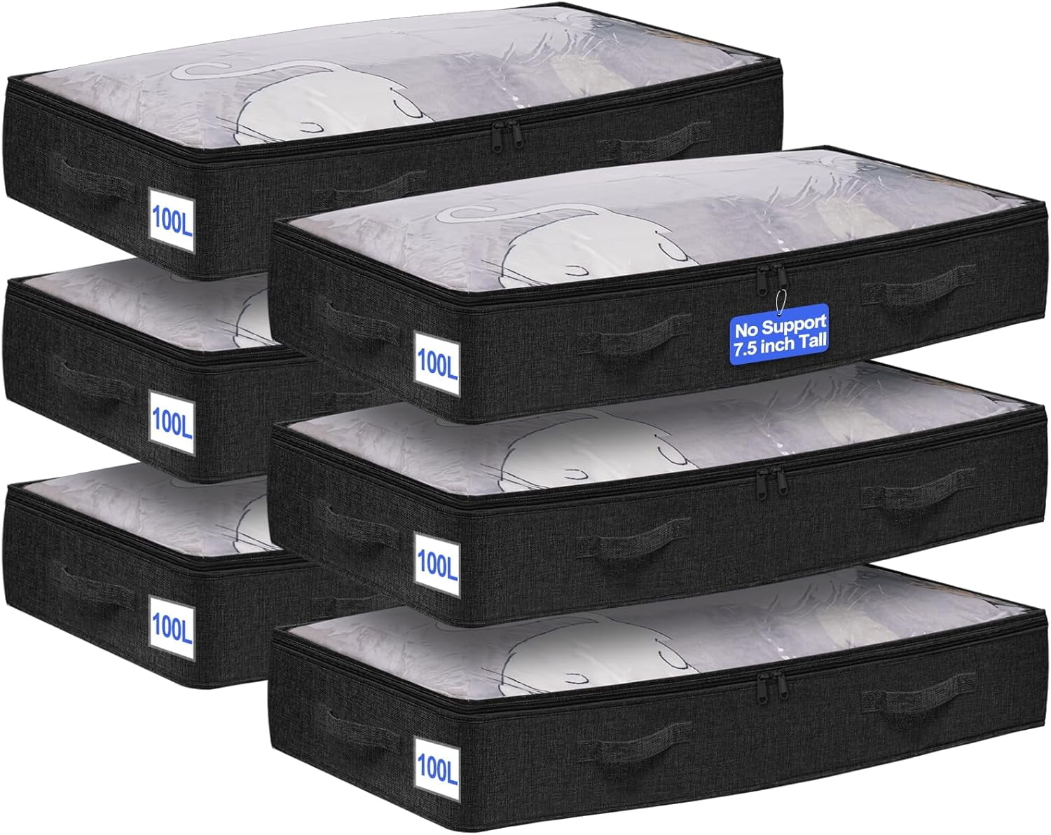 punemi 100L 6 Pack Under Bed Storage Containers, Extra Large Foldable ...