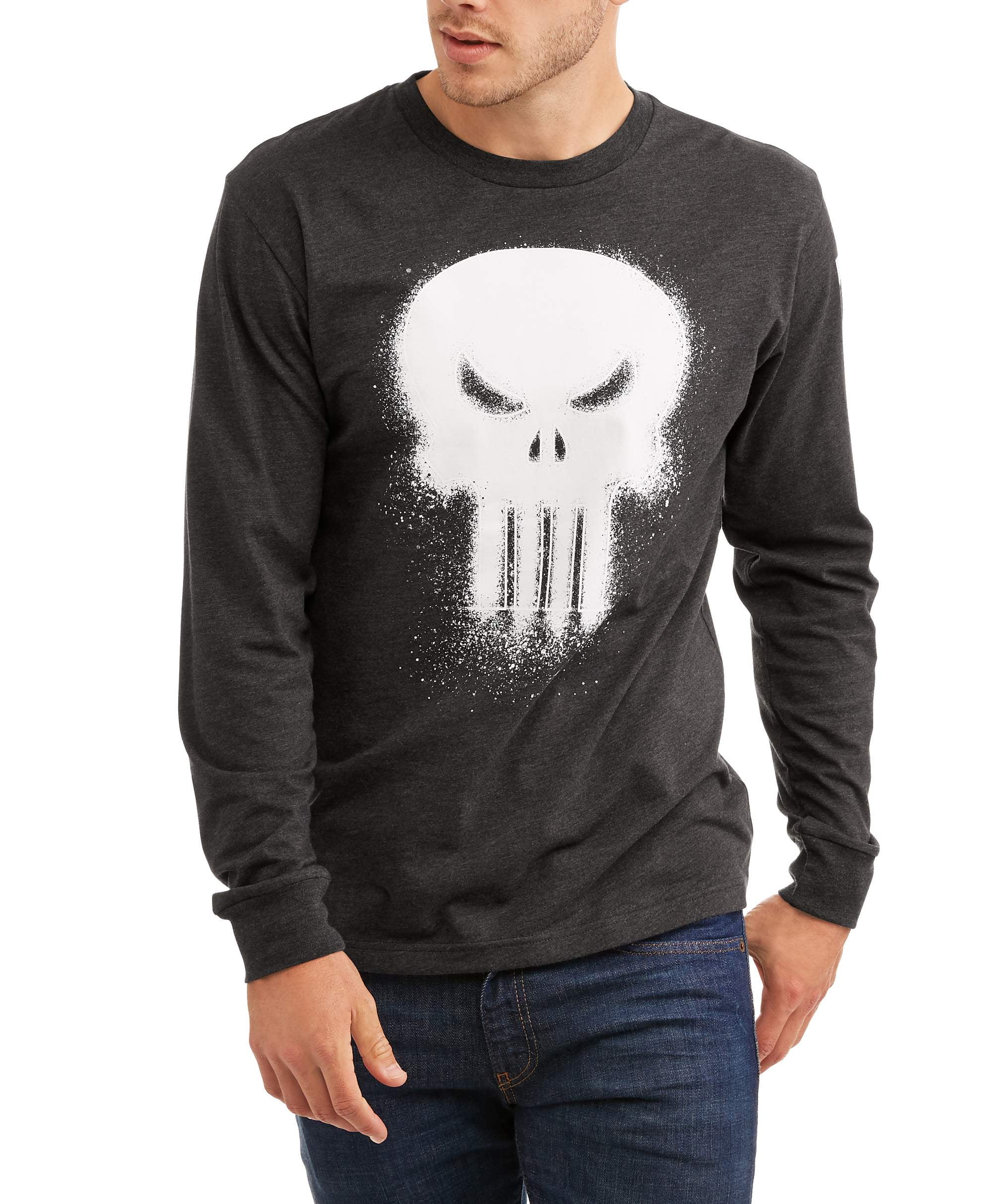 punisher skull scatter Men's long sleeve tee with sleeve print ...