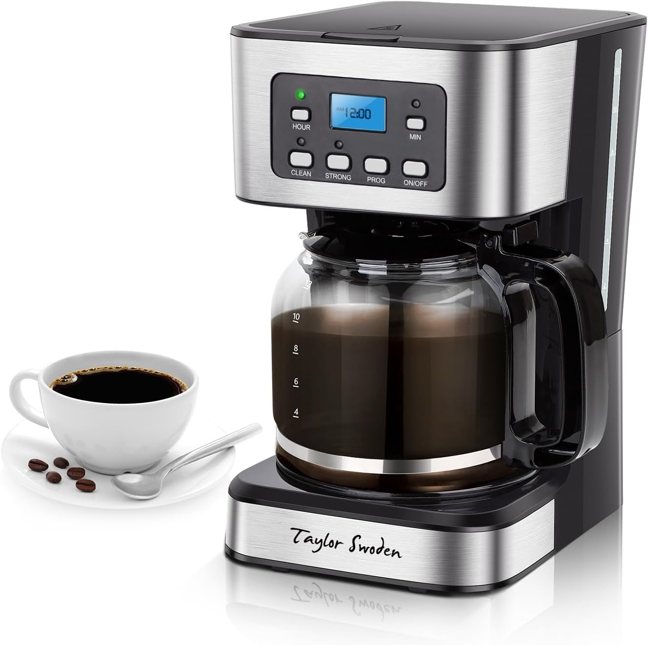 pupikeji 12-Cup Programmable Coffee Maker, Regular & Strong Brew Drip ...