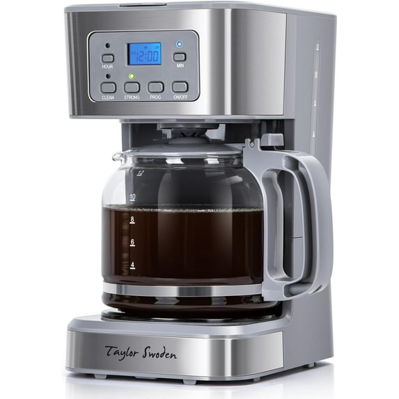 pupikeji 12-Cup Programmable Coffee Maker, Regular & Strong Brew Drip ...
