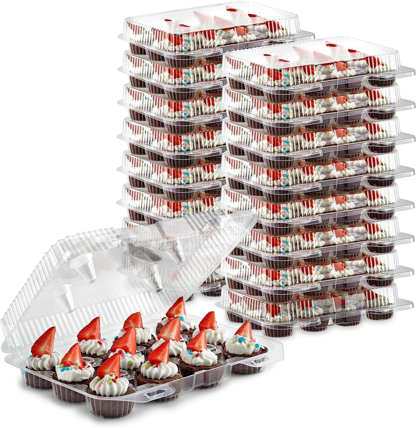 pupikeji Mini Disposable Plastic Cupcake Containers (40 Pack) 12 ...