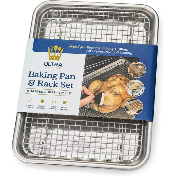 pupikeji Quarter Sheet Pan with Wire Rack Set - Includes Premium ...