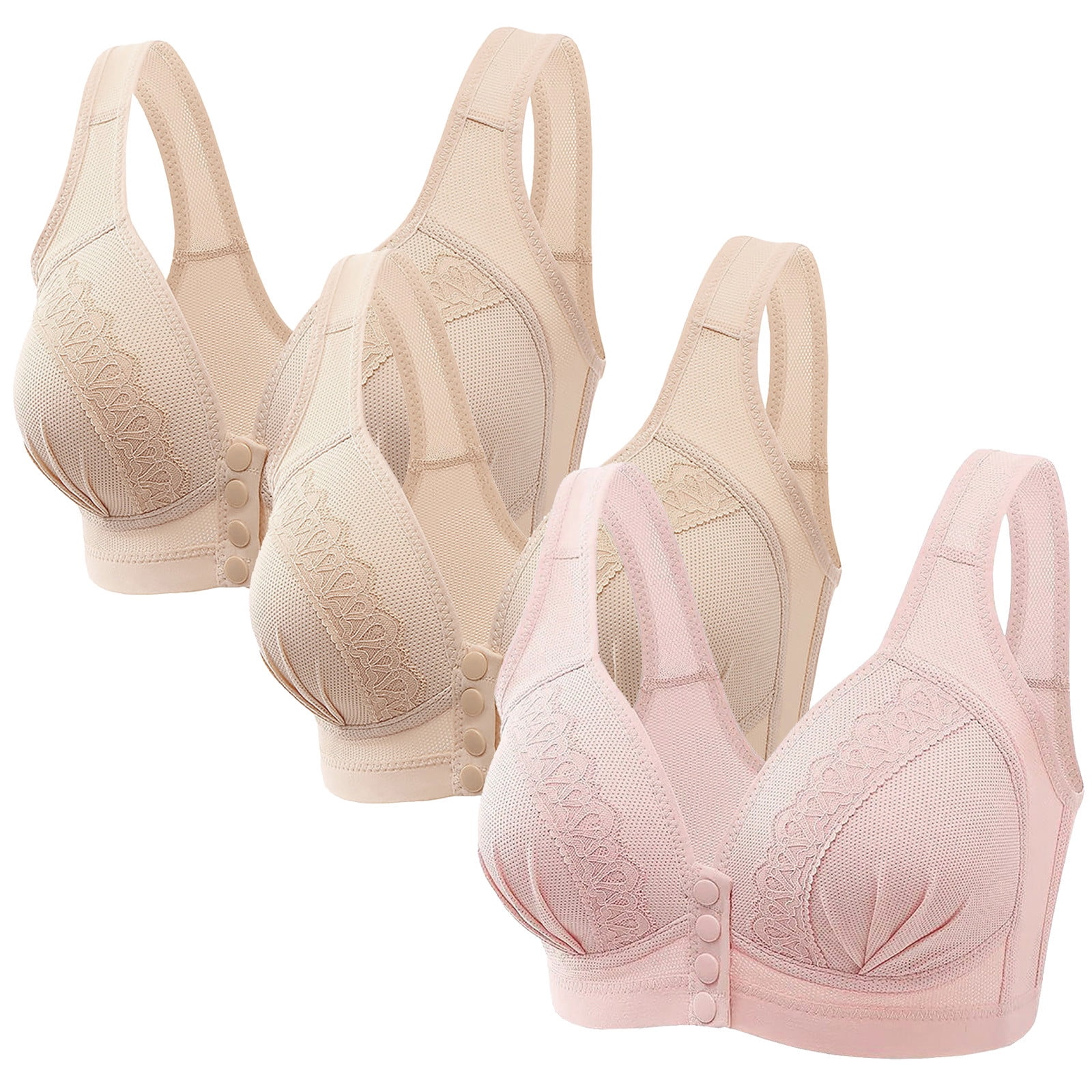 purcolt 3 Pack Front Closure Wire Free Bras for Women, Plus Size Comfort Push Up Bra Full ...