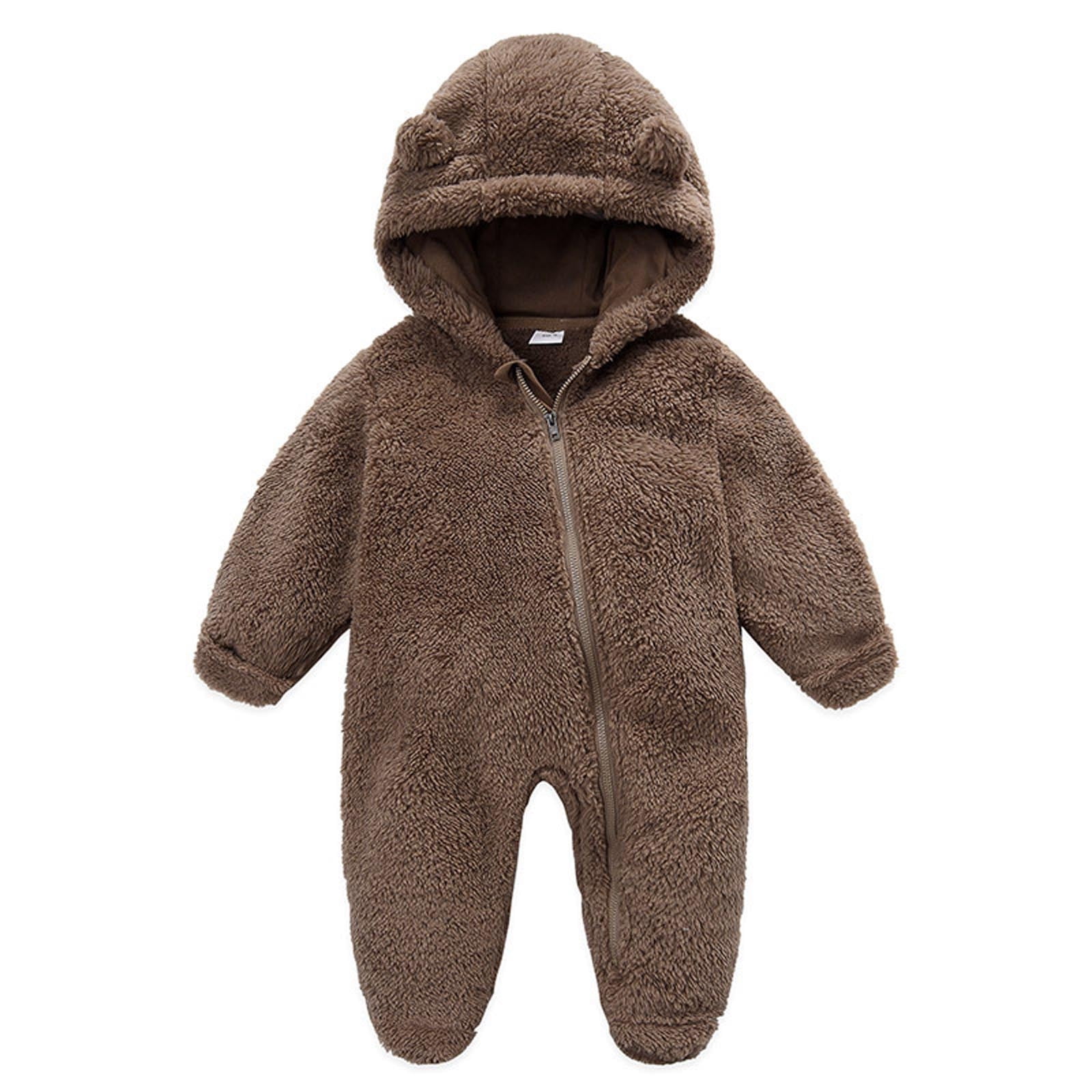 purcolt Newborn Baby Girls Boys Bear Fleece Footed Suit Outerwear, Hooded Jumpsuit Romper Winter ...