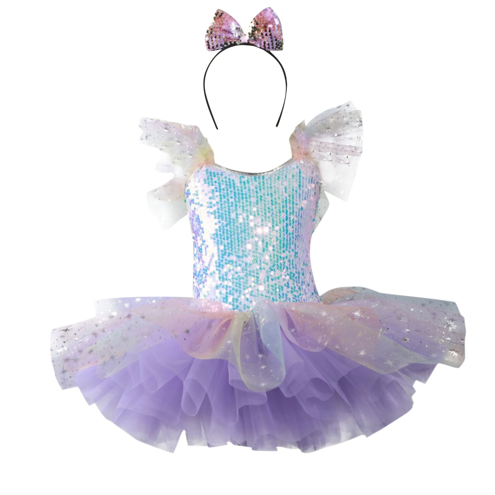purcolt Girls Ballerina Costume Ruffle Sleeve Sparkly Sequins Ballet ...