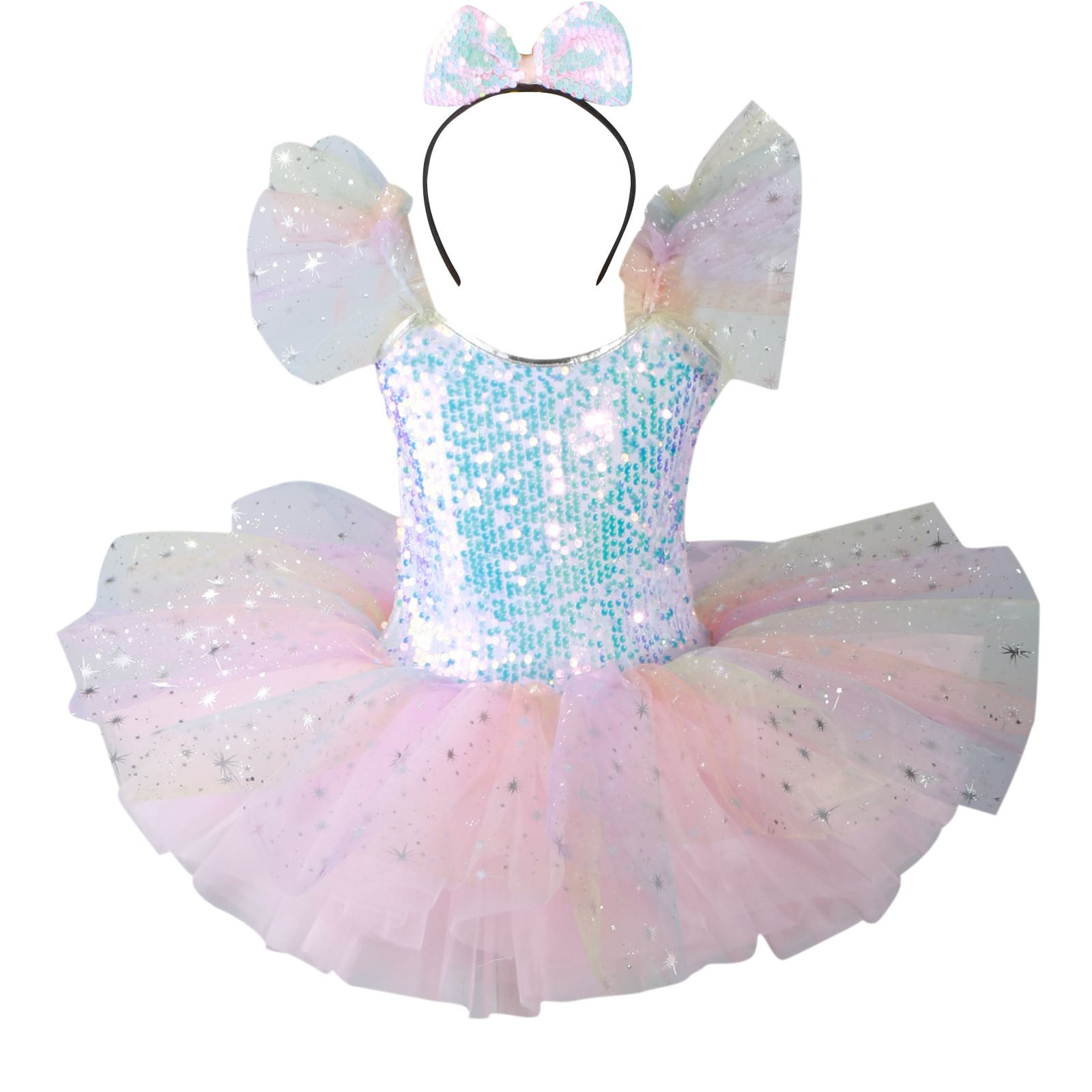 purcolt Girls Ballerina Costume Ruffle Sleeve Sparkly Sequins Ballet ...