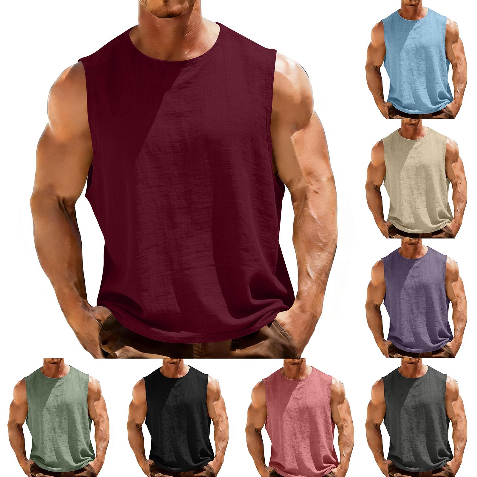 purcolt Men's Big and Tall Tank Tops Cotton and Linen Sleeveless ...
