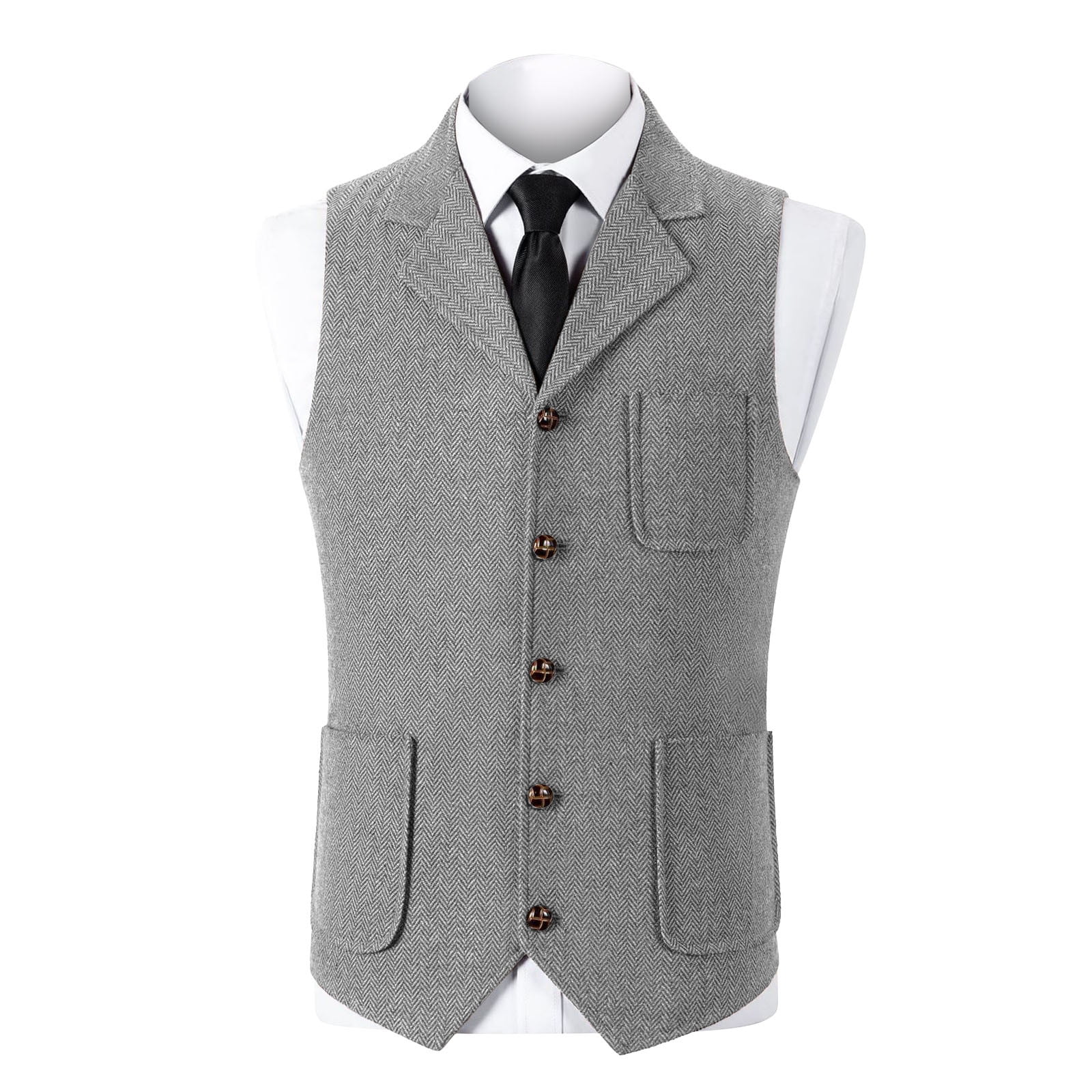 purcolt Men's Herringbone Tweed Suit Vests Slim Fit Waistcoat Casual ...