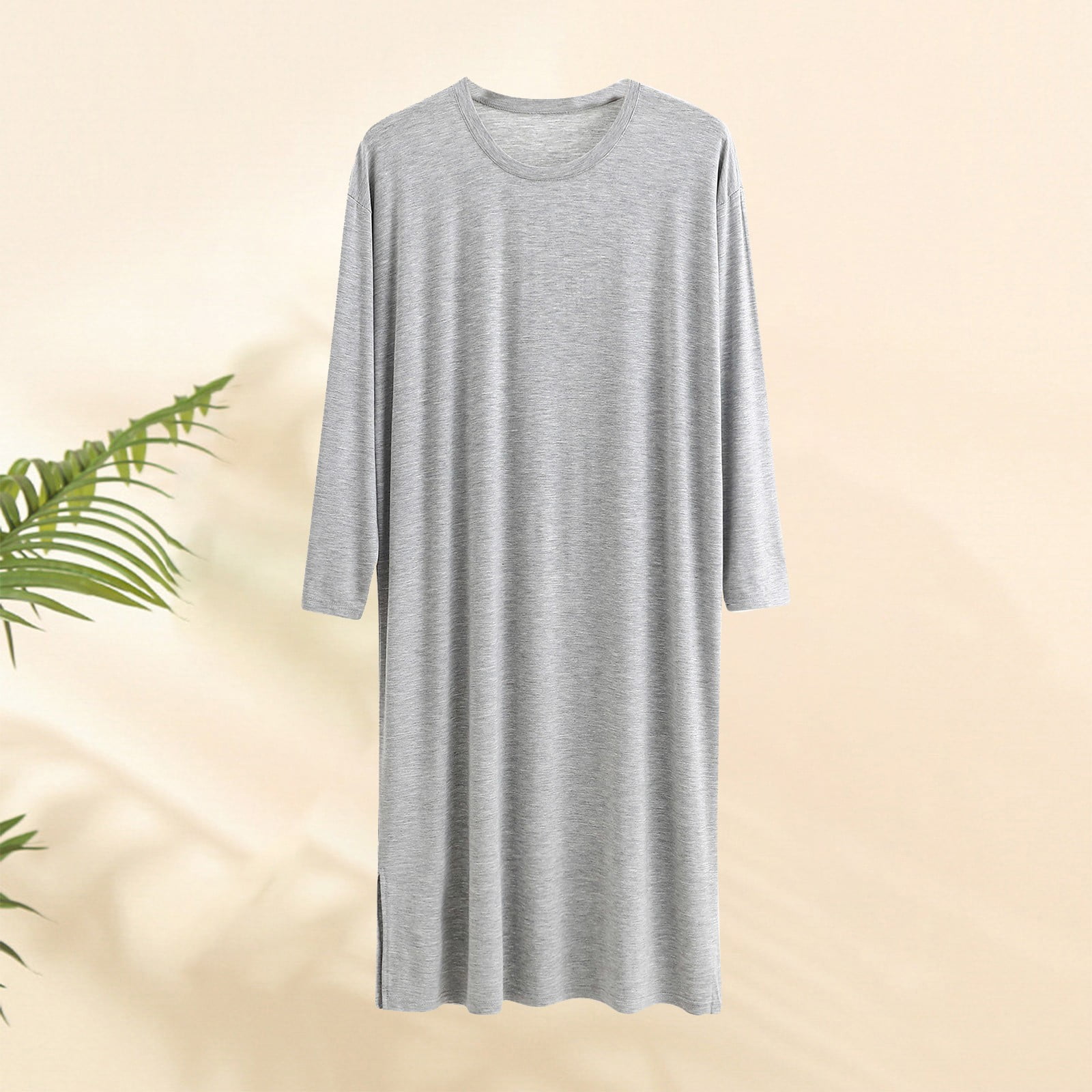 purcolt Men's Nightshirt Long Sleeve Nightgown Soft Loose Crew Neck ...