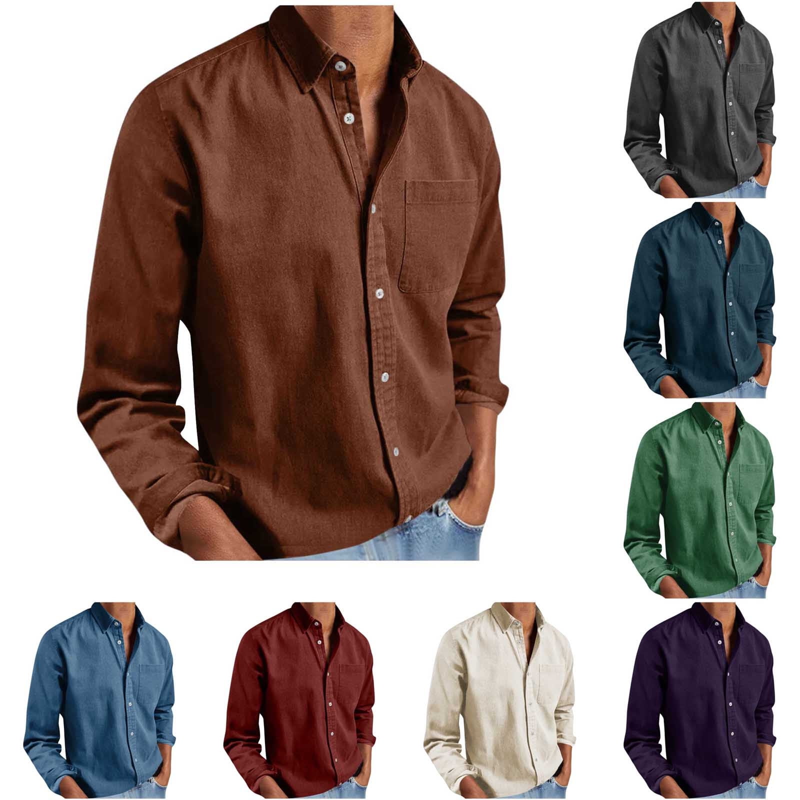 purcolt Mens Big and Tall Dress Shirts Stretch Long Sleeve Solid Button Down Shirts Casual ...