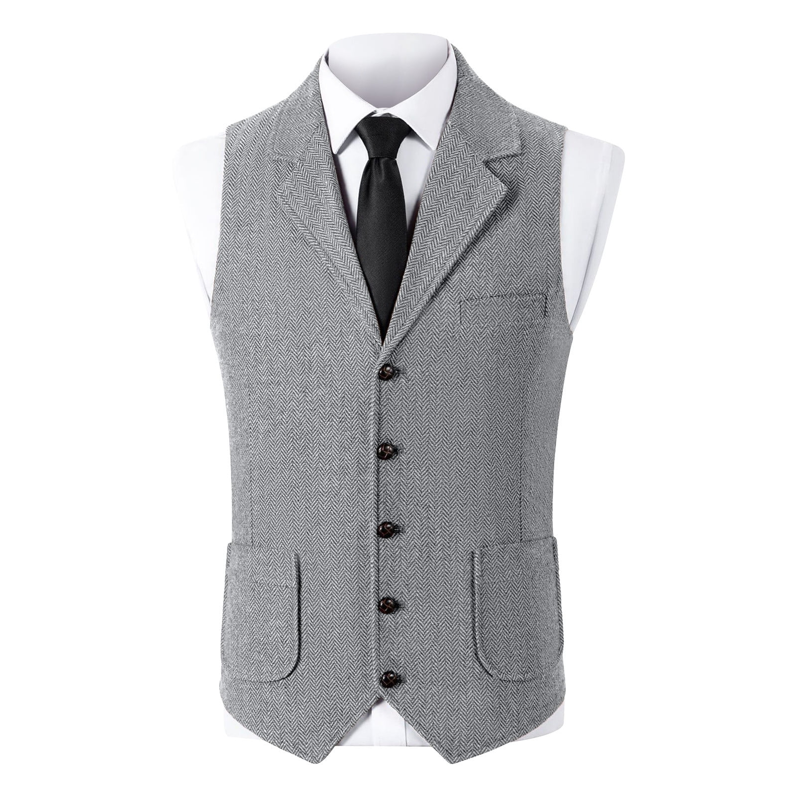purcolt Mens Herringbone Wool Tweed Vintage Suit Vest Business Casual V ...