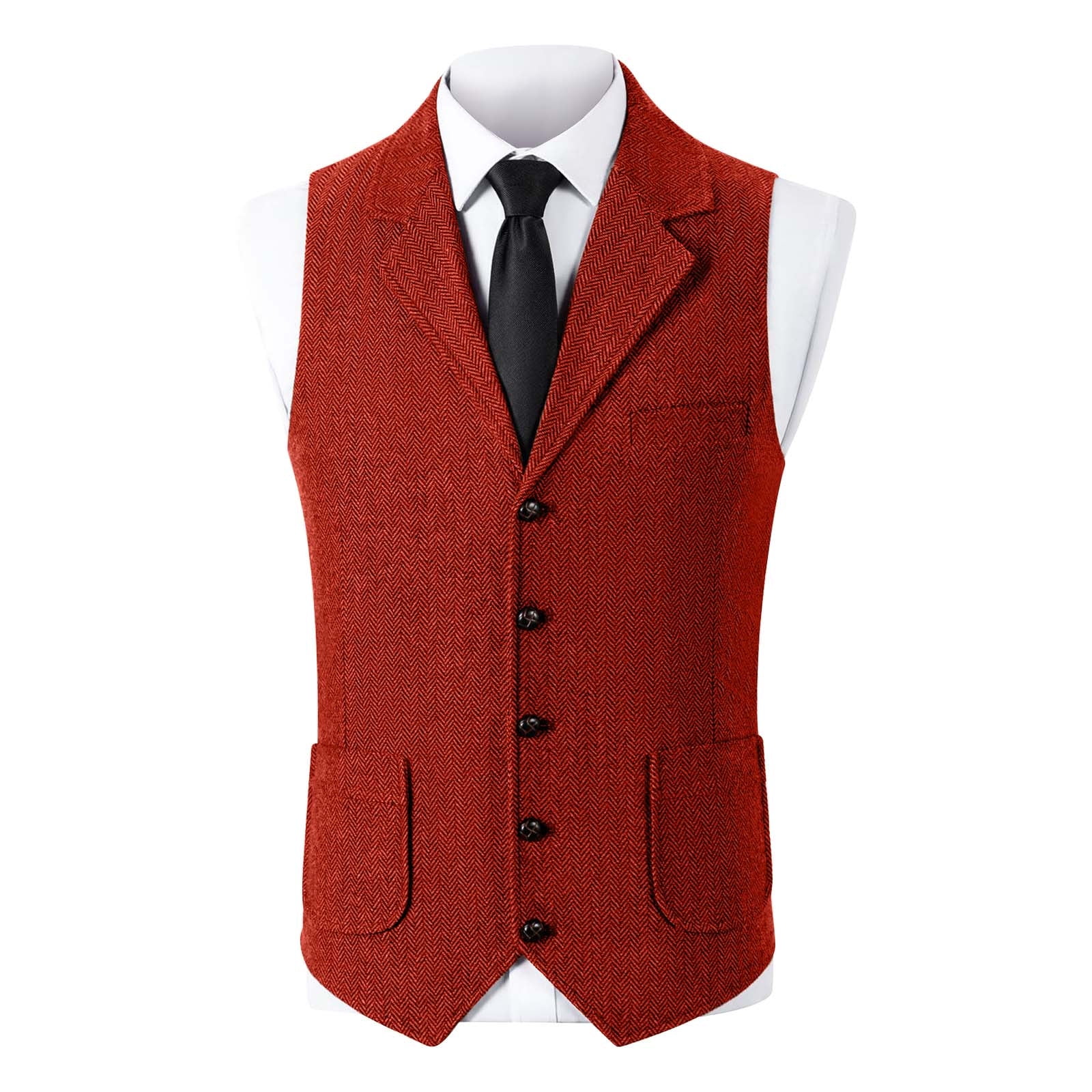 purcolt Mens Herringbone Wool Tweed Vintage Suit Vest Business Casual V ...