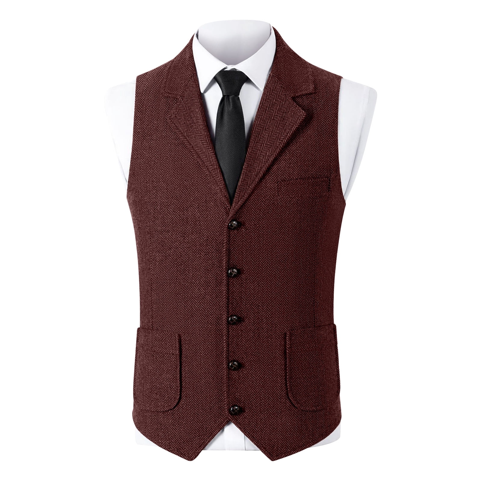 purcolt Mens Herringbone Wool Tweed Vintage Suit Vest Business Casual V ...