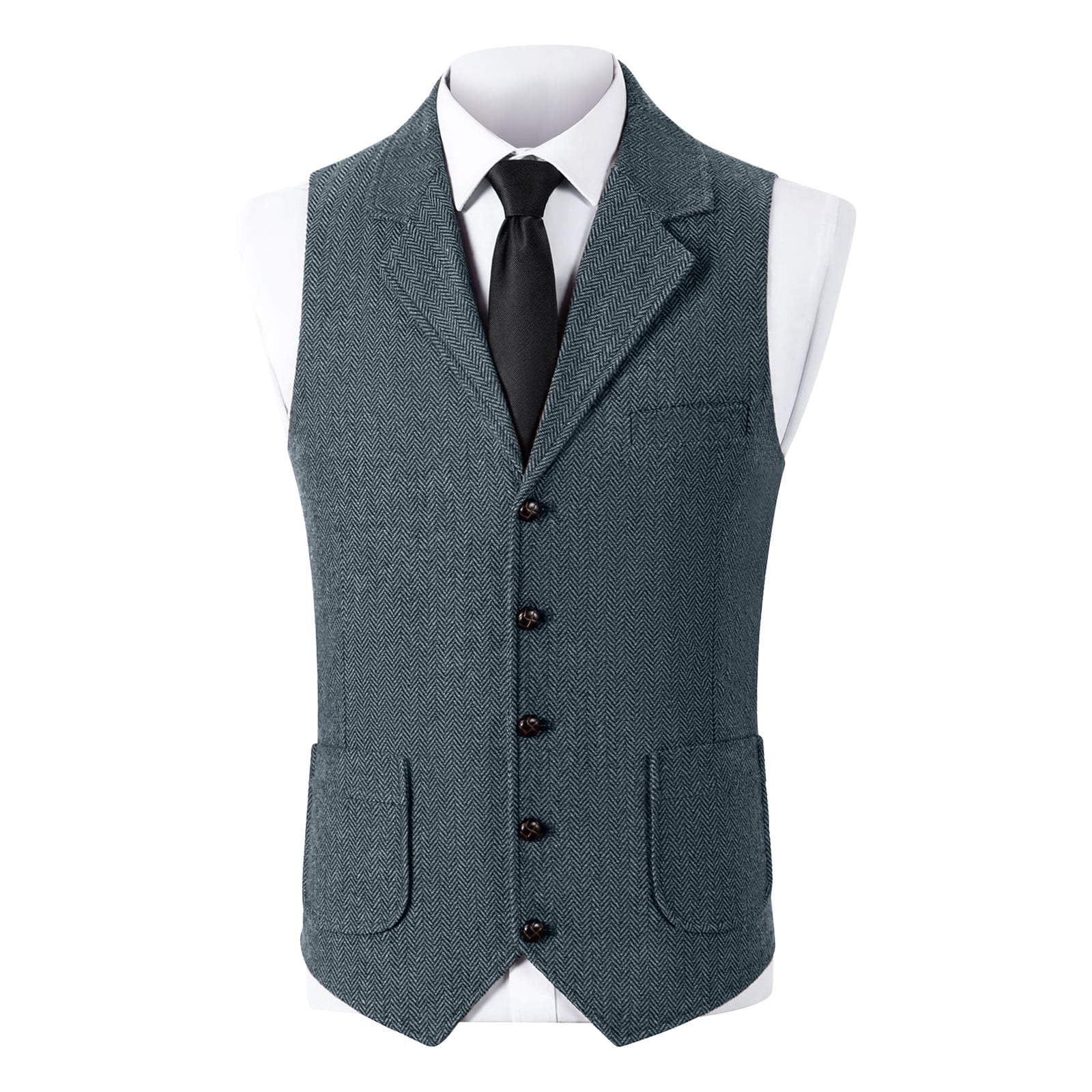 purcolt Mens Herringbone Wool Tweed Vintage Suit Vest Business Casual V ...
