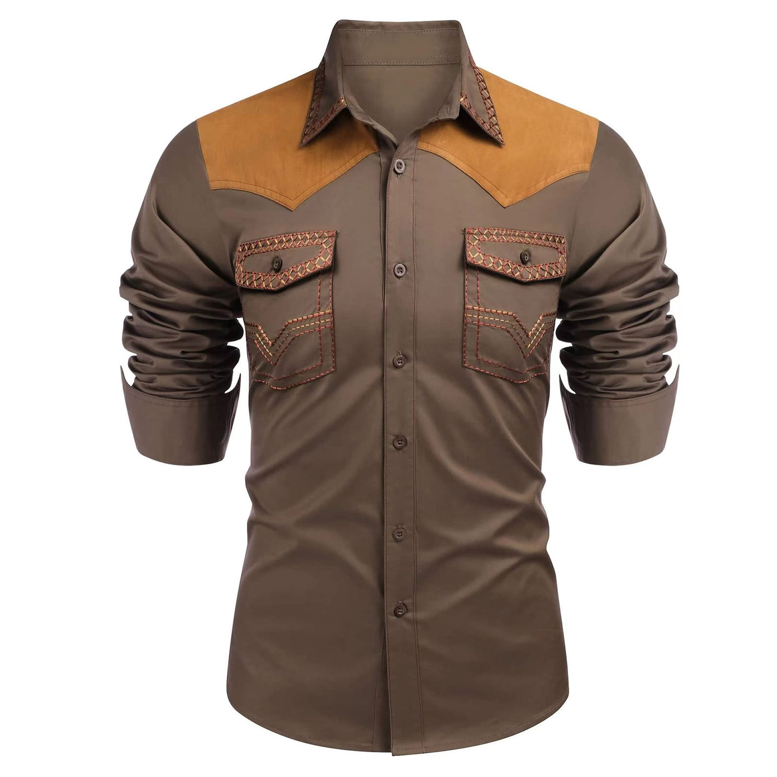 purcolt Mens Western Cowboy Shirts Long Sleeve Button Down Country ...