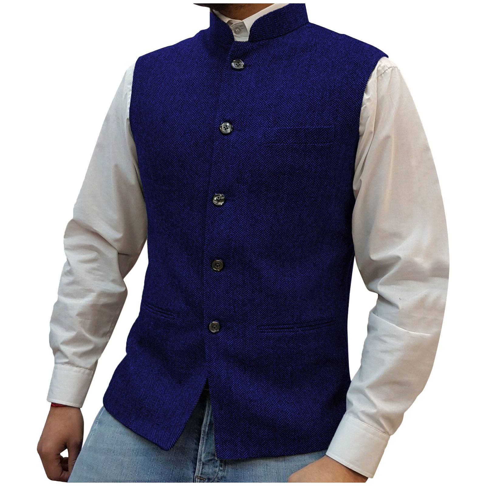 purcolt Mens Wool Herringbone Tweed Suit Vest Retro Strand Collar Slim ...