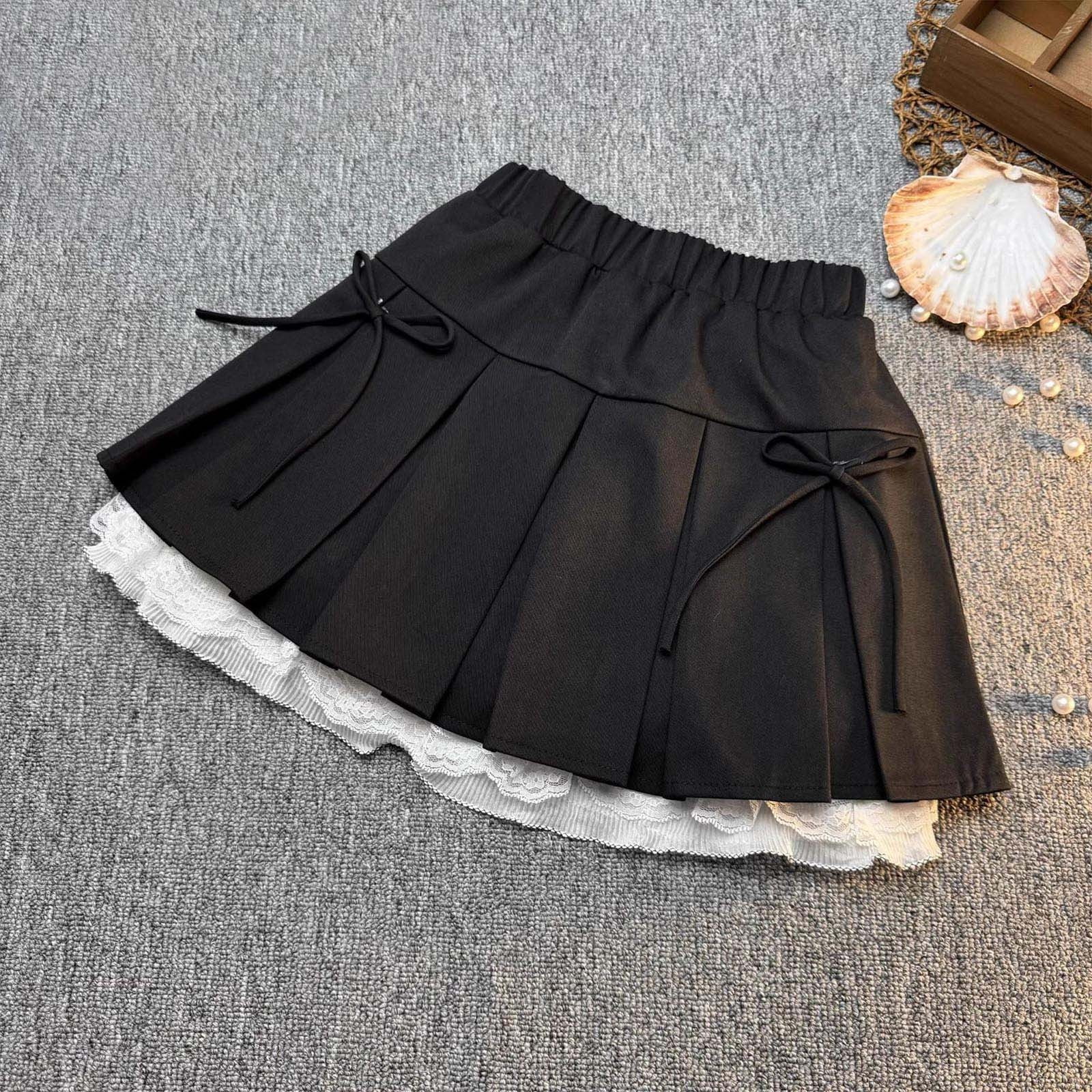 purcolt Skirts for Girls Pleated Skirt A-line Lace High Waisted School ...