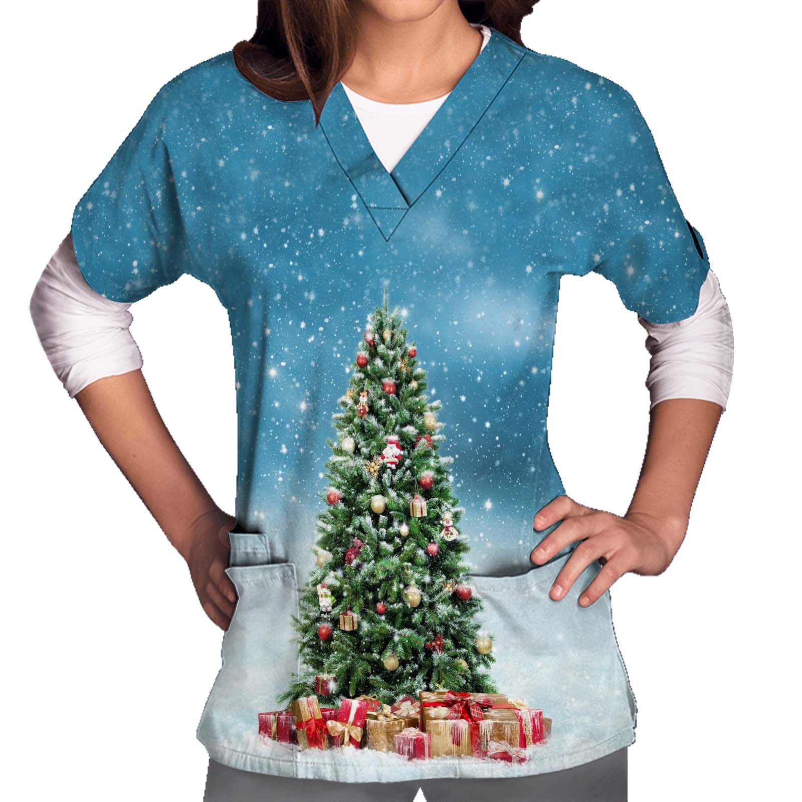 purcolt Ugly Christmas Scrubs for Women,Womens Sequin Christmas Tree ...