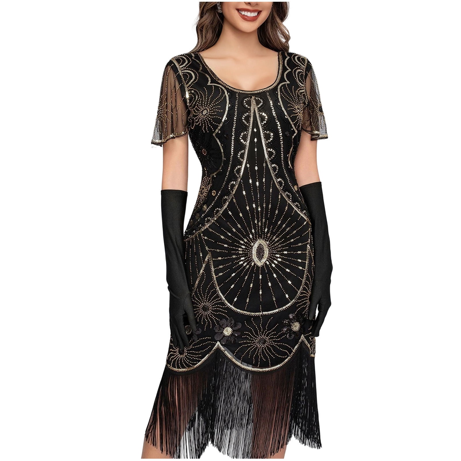 purcolt Women's 1920s Flapper Dress Short Sleeve Crew Neck Glitter ...