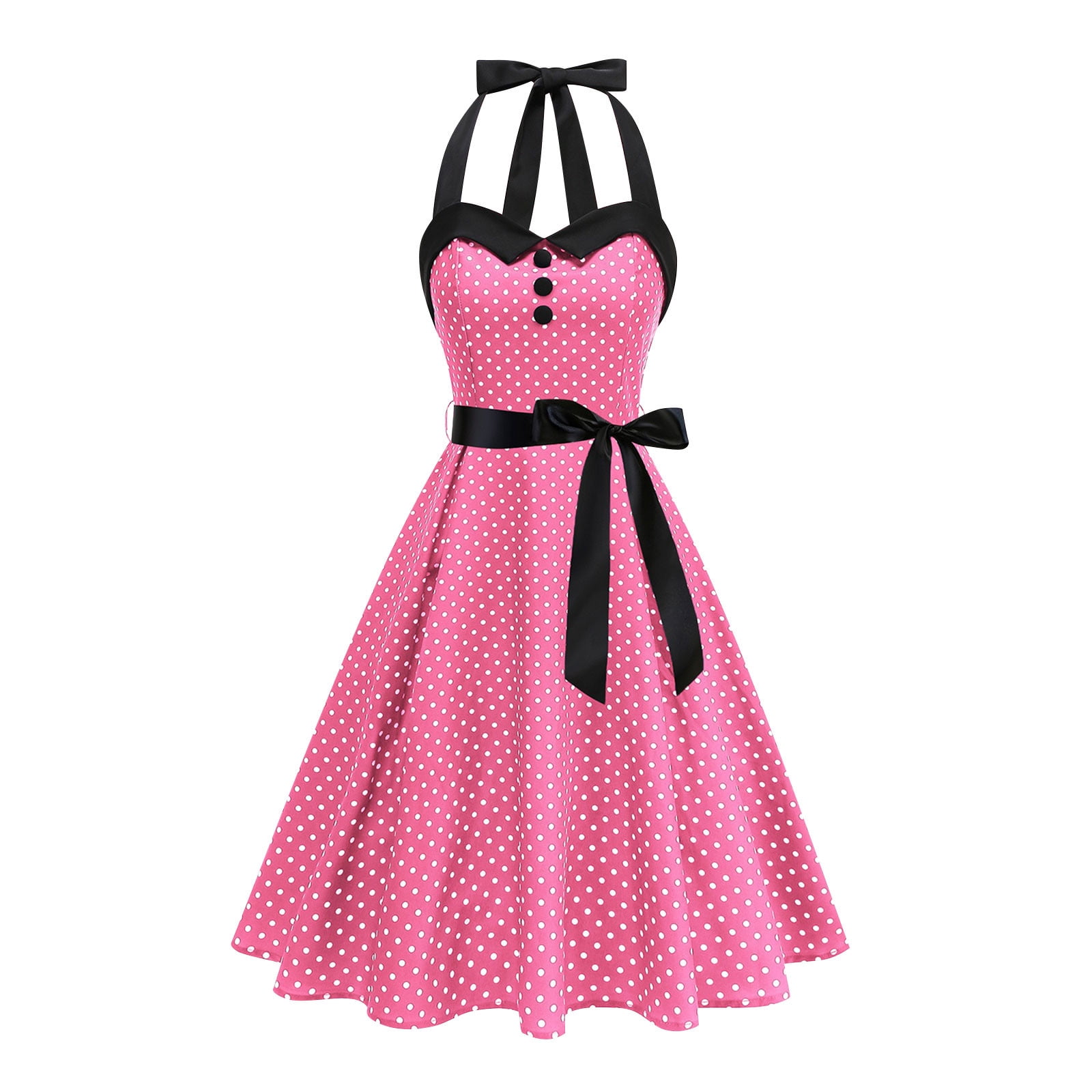 purcolt Women's 1950s Retro Prom Dress Halter Neck Polka Dot Sleeveless ...
