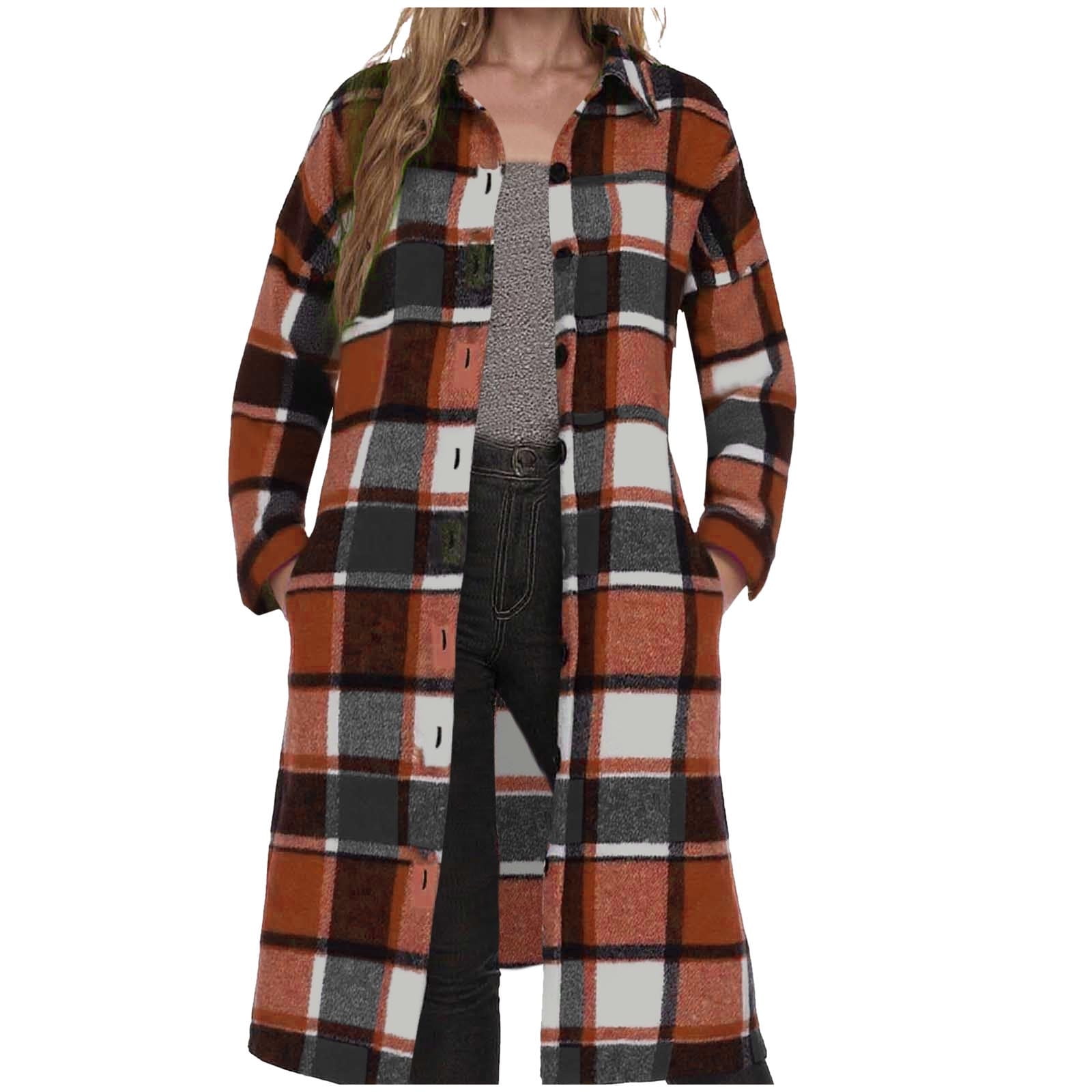 purcolt Women's Long Plaid Flannel Shackets Long Sleeve Button Down ...