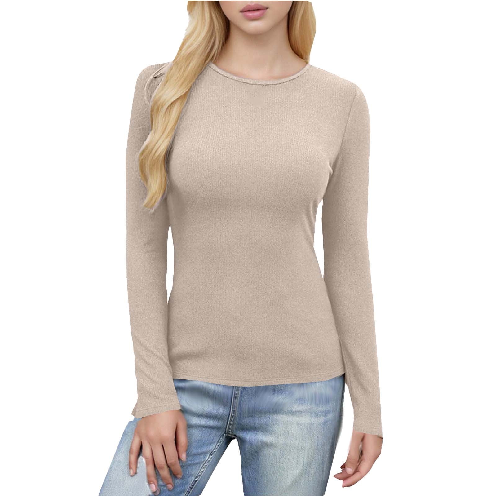 purcolt Women's Long Sleeve Shirts Crew Neck Stretchy Slim Fitted Tee ...