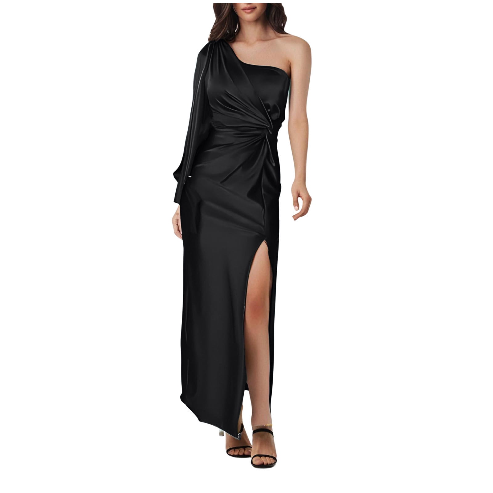 purcolt Women's One Shoulder Satin Silk Formal Dresses High Split ...