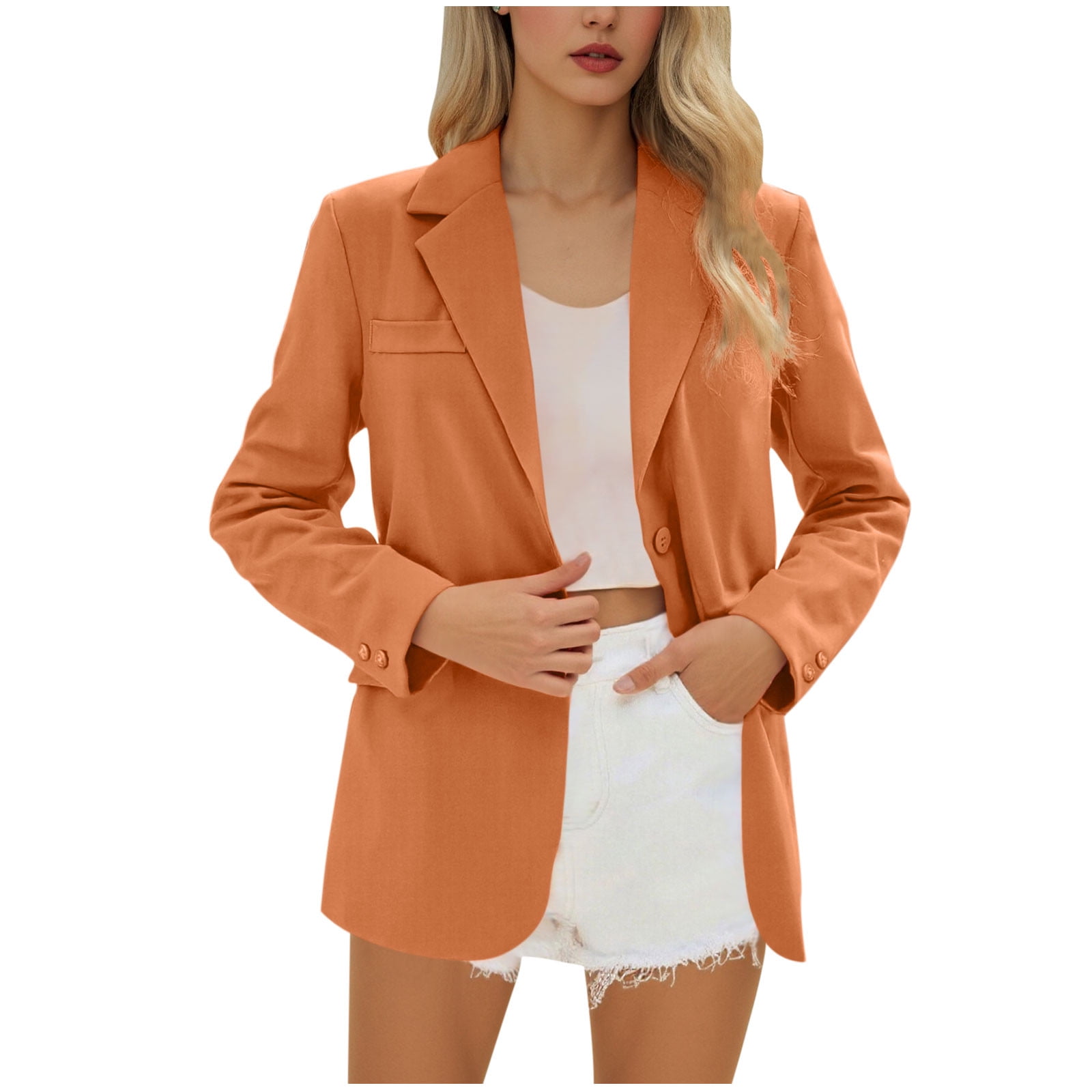 purcolt Women's Plus Size Blazer Button Down Long Sleeve Notch Lapel ...