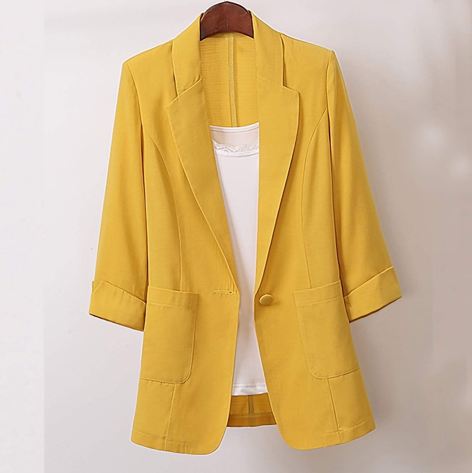 purcolt Women's Plus Size Lightweight Blazers One Button 3/4 Sleeve ...