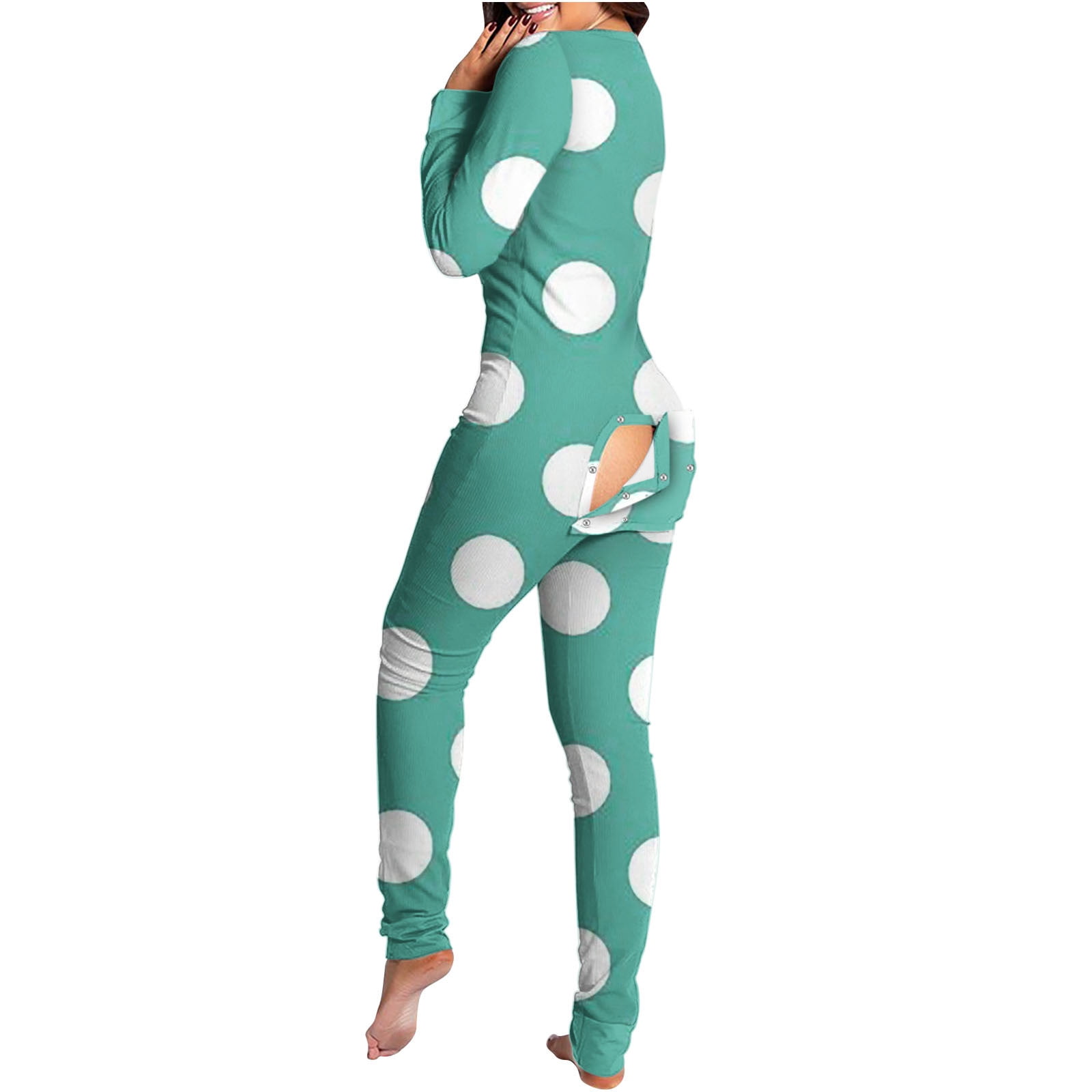 Purcolt Womens Plus Size Sexy V Neck Adult Onesie Bodysuit Pajamas Butt Flap Long Sleeve