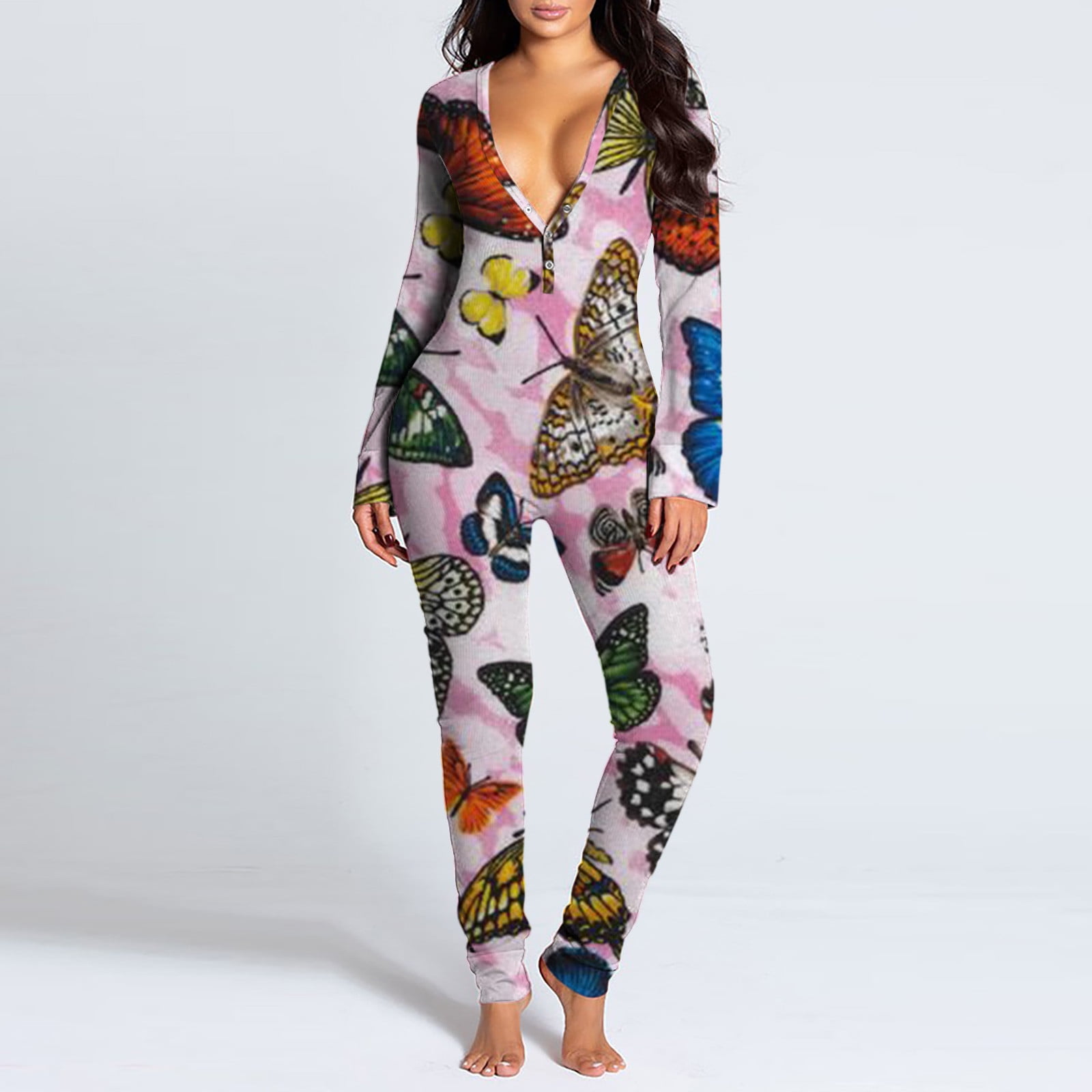 Purcolt Womens Sexy Butterfly Print Onesie Pajamas Back Butt Flap