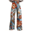 Pxkloy Women's Casual Vintage Jeans Floral Print Wide Leg Denim ...